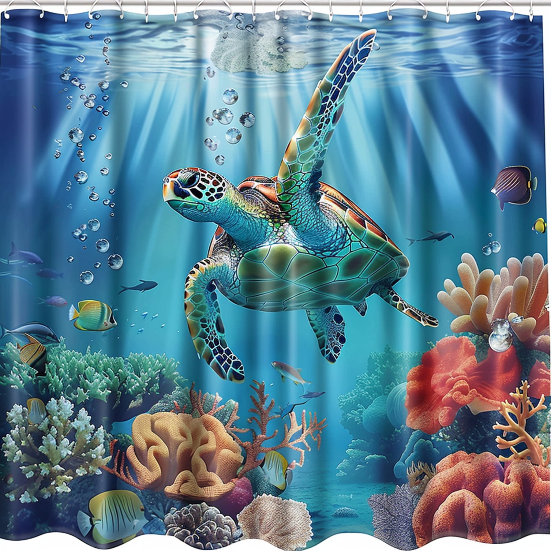 Oceanic Paradise Colorful Turtle And Coral Reef Shower Curtain Transform