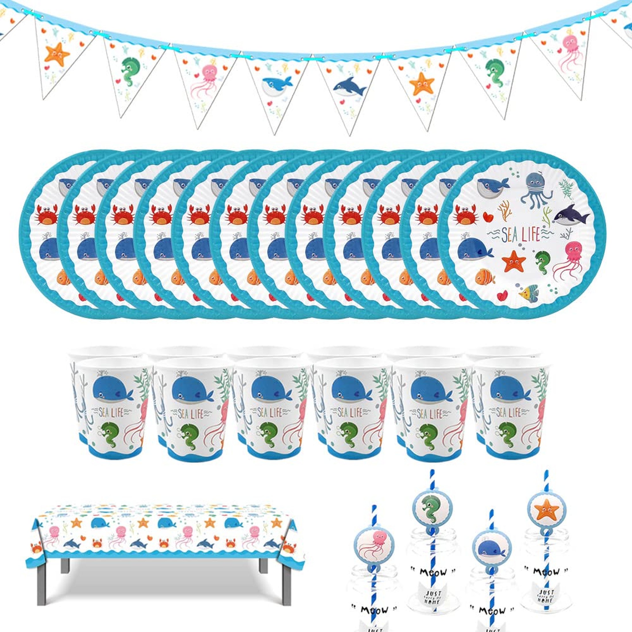 Oceanic Party Pack - Complete Sea Life Themed Tableware Set for Kids ...