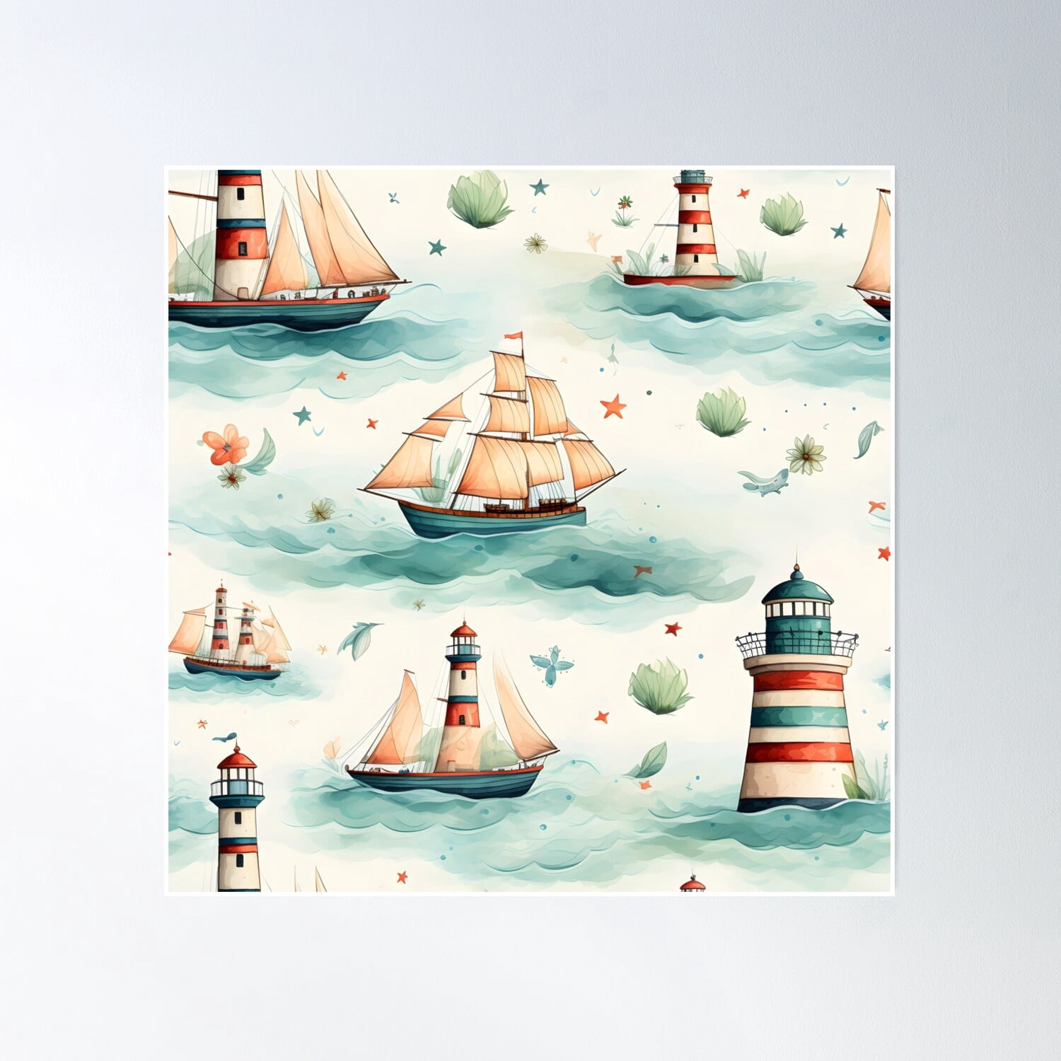 Oceanic Splendor: Seamless Watercolor Collection Poster Wall Art ...