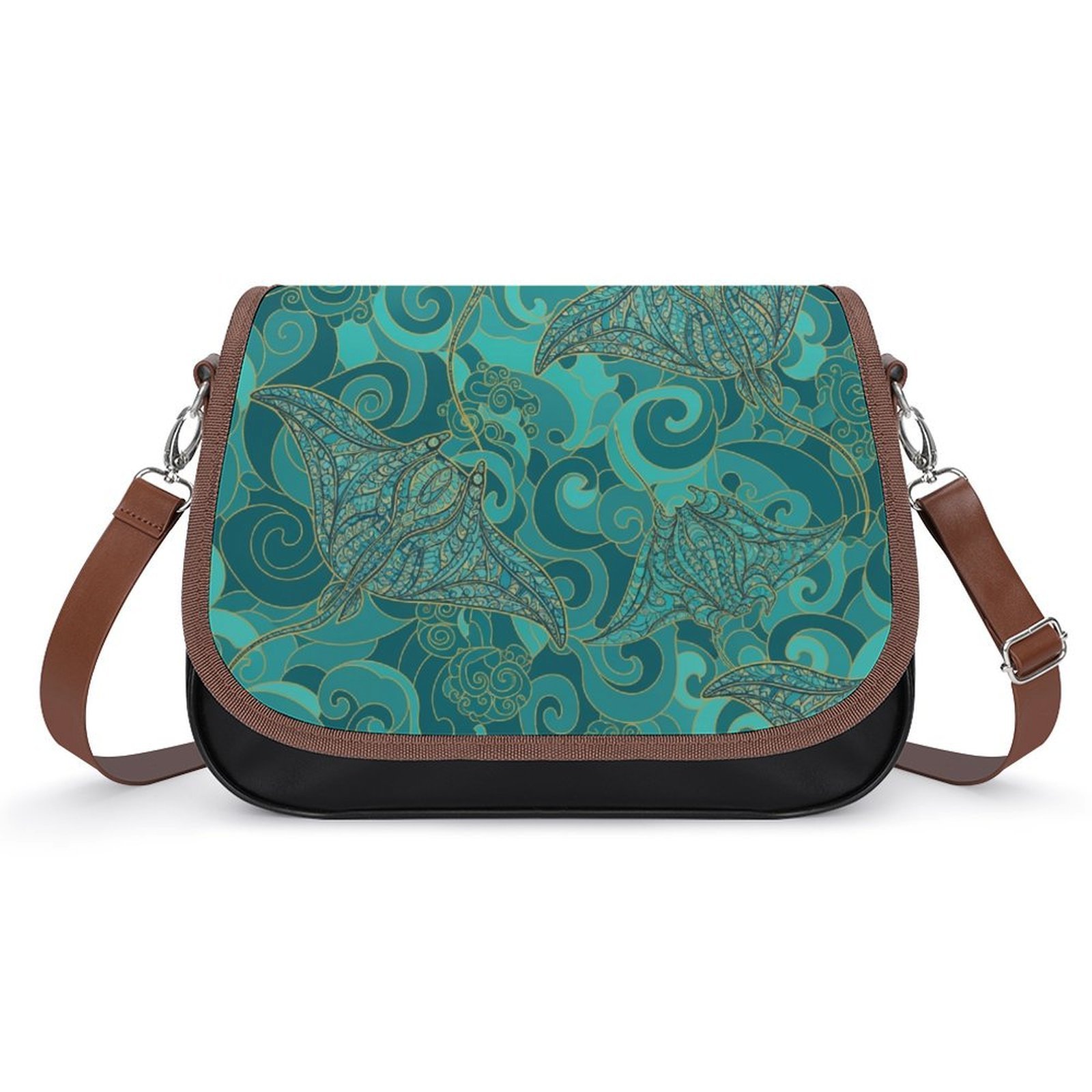 Oceanic Swirls & Manta Rays Vintage Crossbody Bag For Women Medium ...