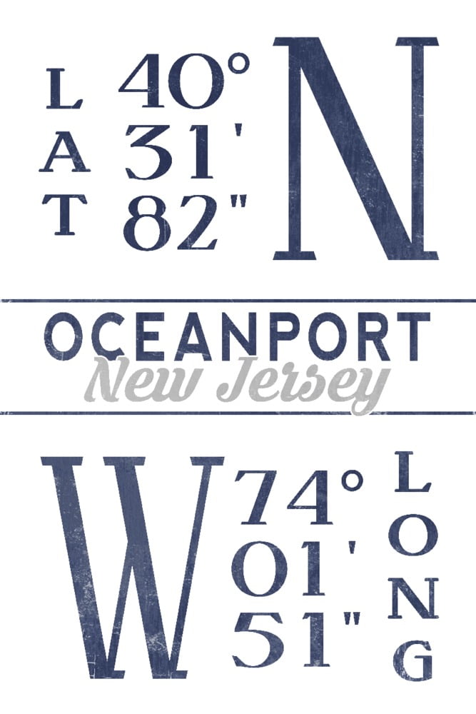Oceanport, New Jersey, Latitude and Longitude (36x54 Giclee Gallery Art ...