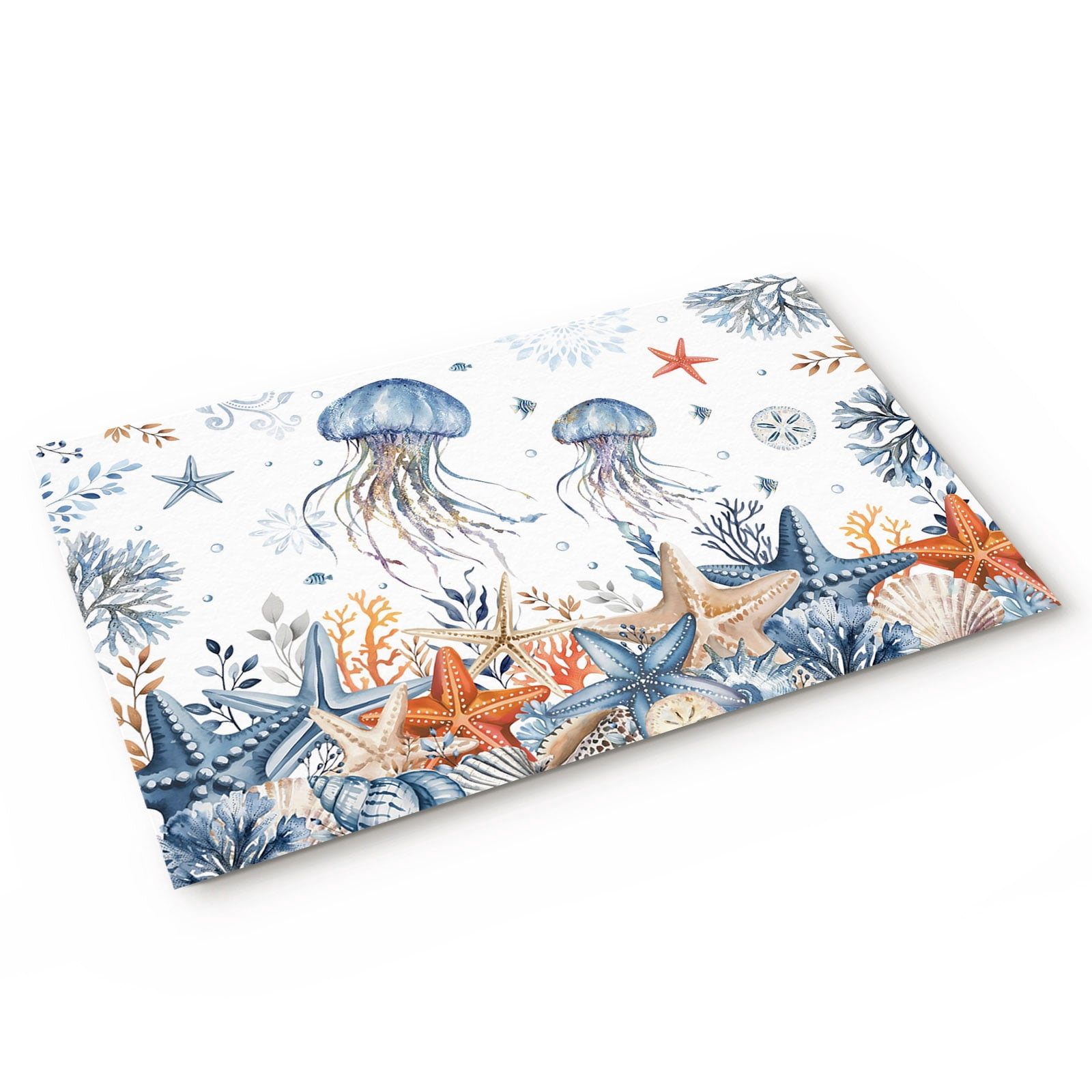 Oceans Marine Life Door Mat Orange Jellyfish Blue Starfish Underwater ...