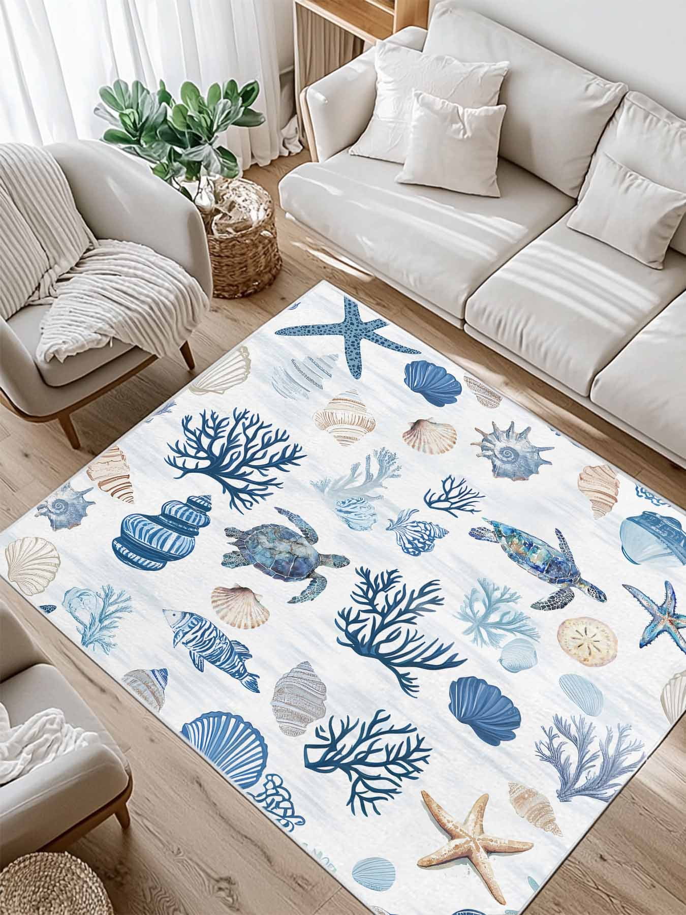 Oceans Sealife Area Rug for Bedroom 3x5 Ft Sea Turtles Corals Stars ...