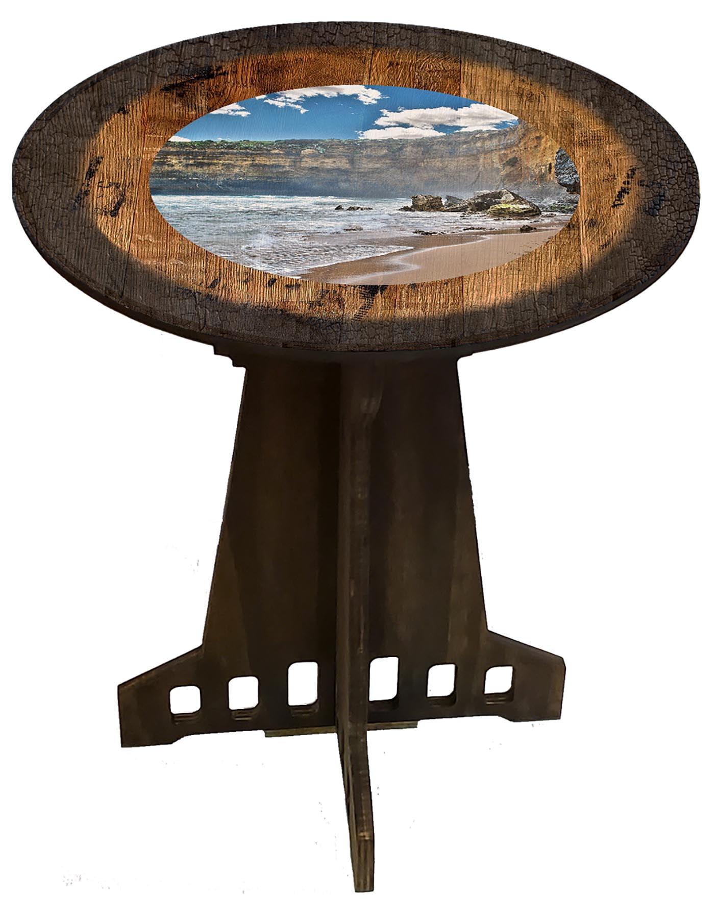 Oceanside Cliffs Pub Gift Farmhouse Rustic Round Whiskey Barrel End Table - Walmart.com