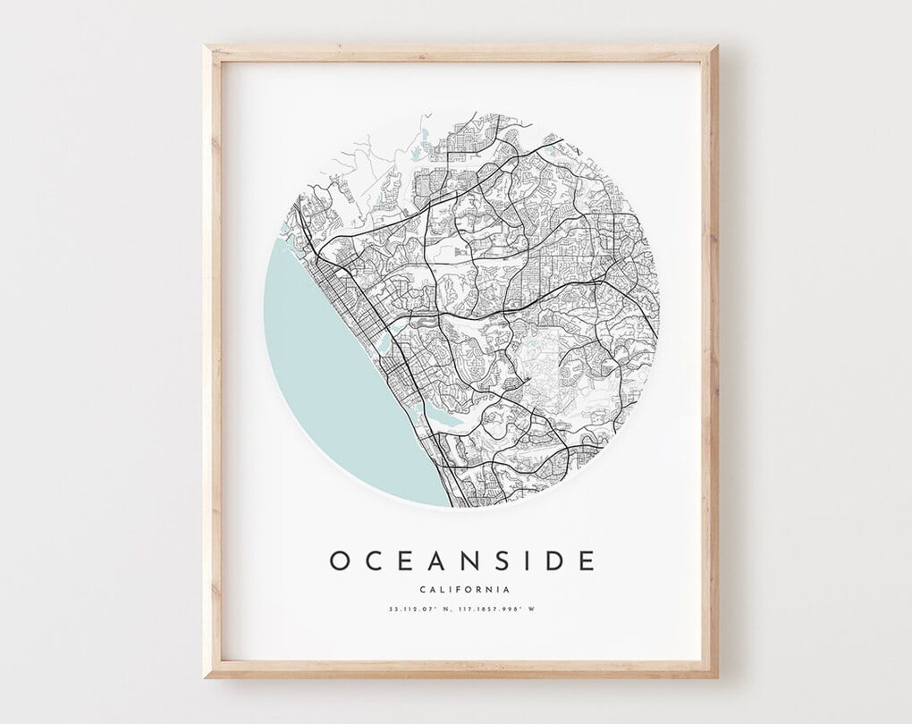 Oceanside Map Print, Oceanside Map Poster City Wall Art, Ca Road Map ...