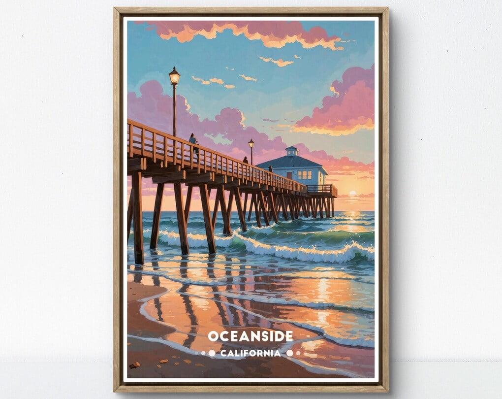 Oceanside Poster, Sunset Pier Print, California Beach Art, Oceanside ...