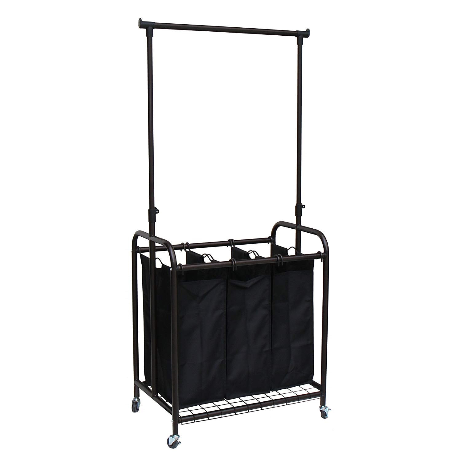 Oceanstar 3-Bag Metal Rolling Laundry Sorter with Adjustable Hanging ...