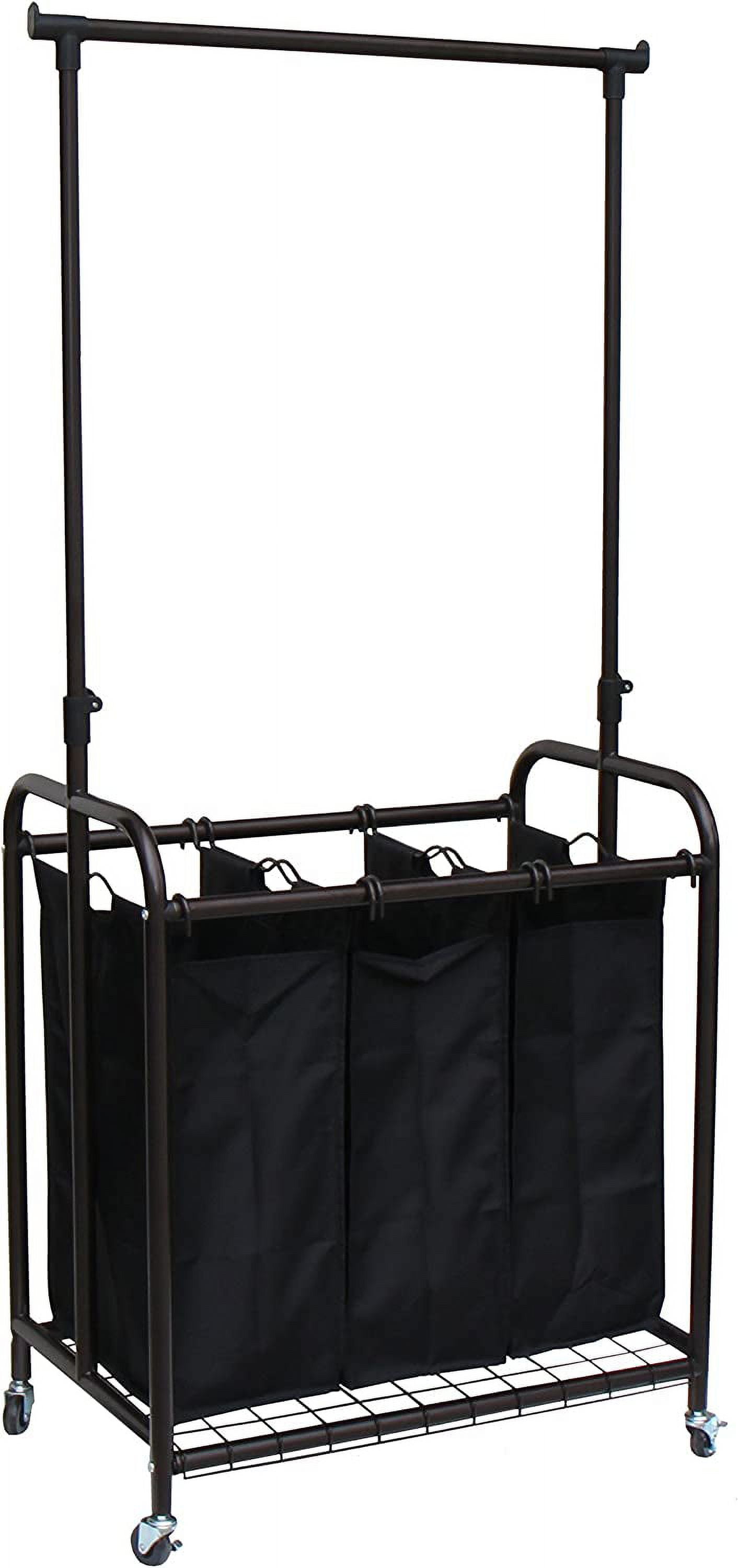 Oceanstar TLS1385 3-Bag Rolling Adjustable Hanging Bar Laundry Sorter ...
