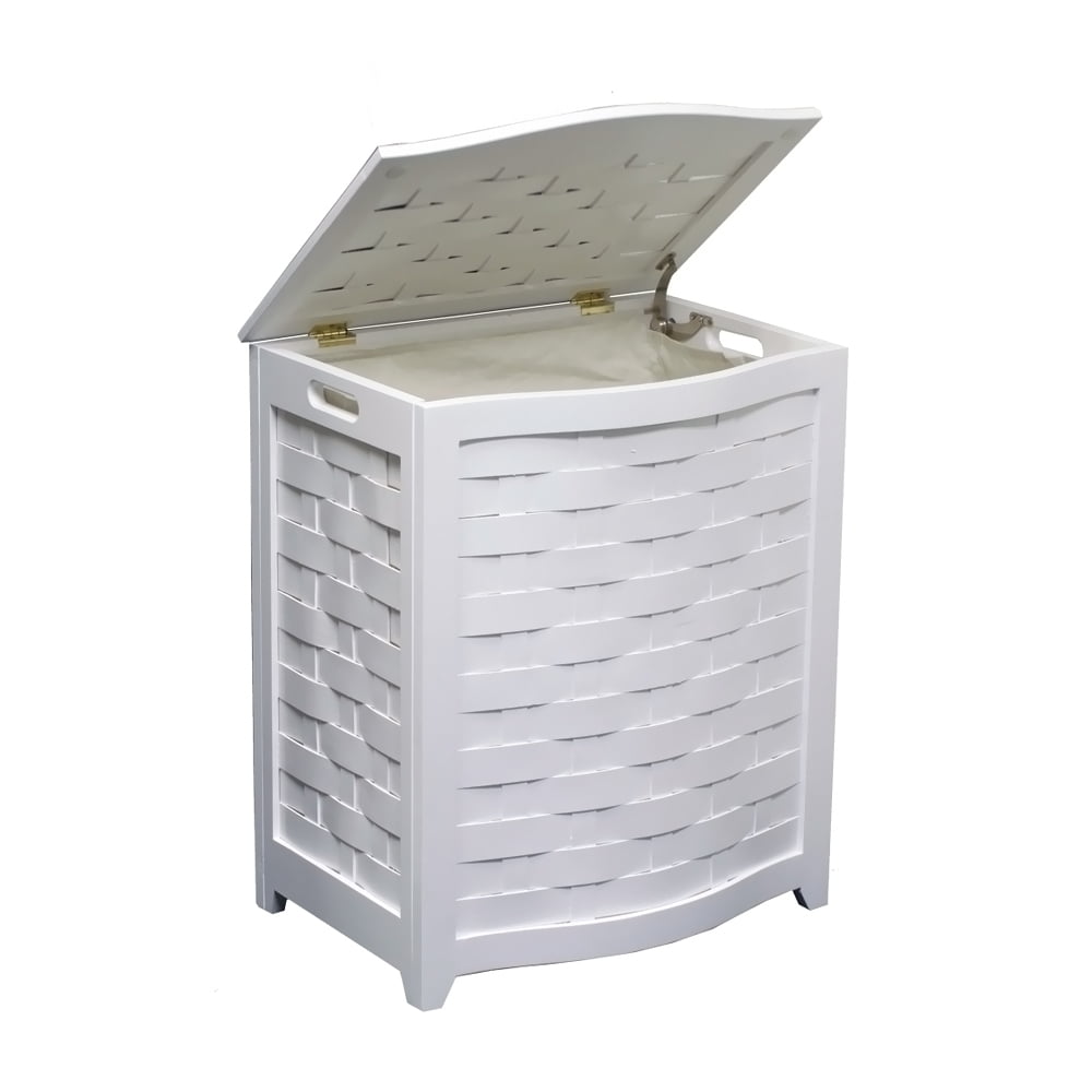 Oceanstar White Finished Bowed Front Veneer Laundry Wood Hamper with ...