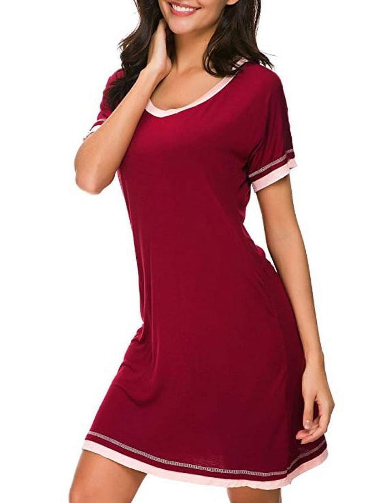 Ochine Women's Nightgown Short Sleeve Nightshirt Scoop Neck Sleepwear ...