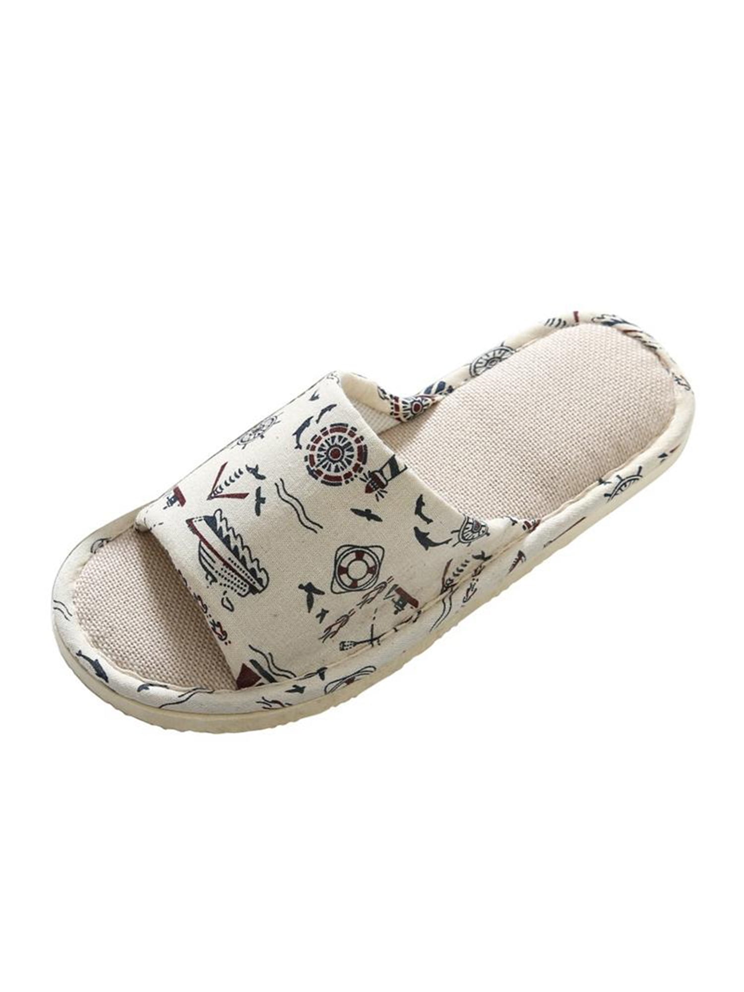 Ochine Womens House Slippers, Open Toe Memory Foam Washable Non-Slip Scuff Linen Slippers, Cute ...