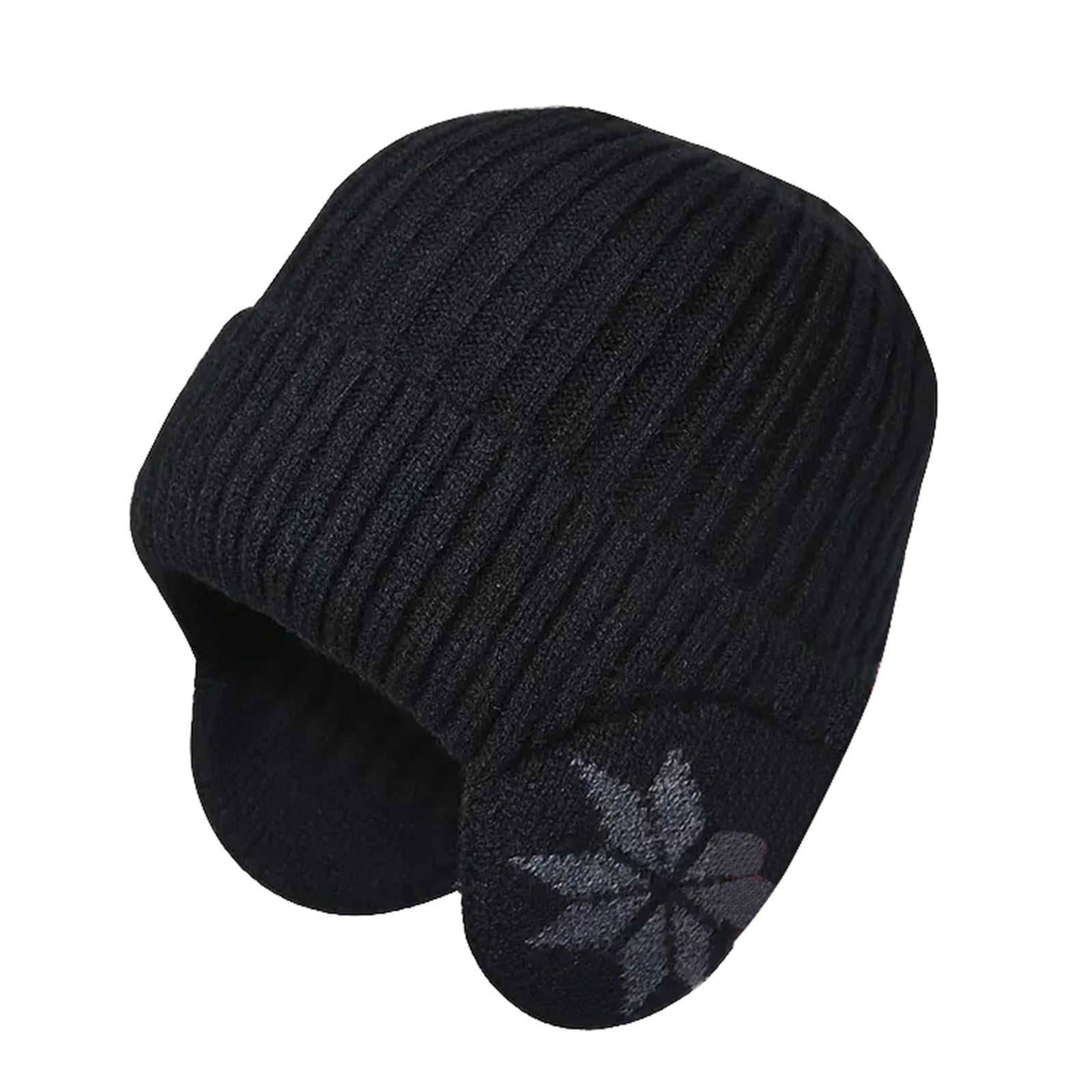 Ociviesr Unisex Snow Flake Earmuff Knitted Hat Knitted Hat Trapper Hat for Men Double H Hat ...