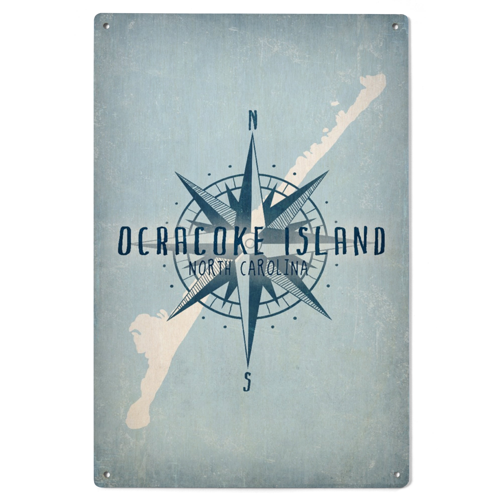 Ocracoke Island, North Carolina, Compass, Contour Birch Wood Wall Sign ...