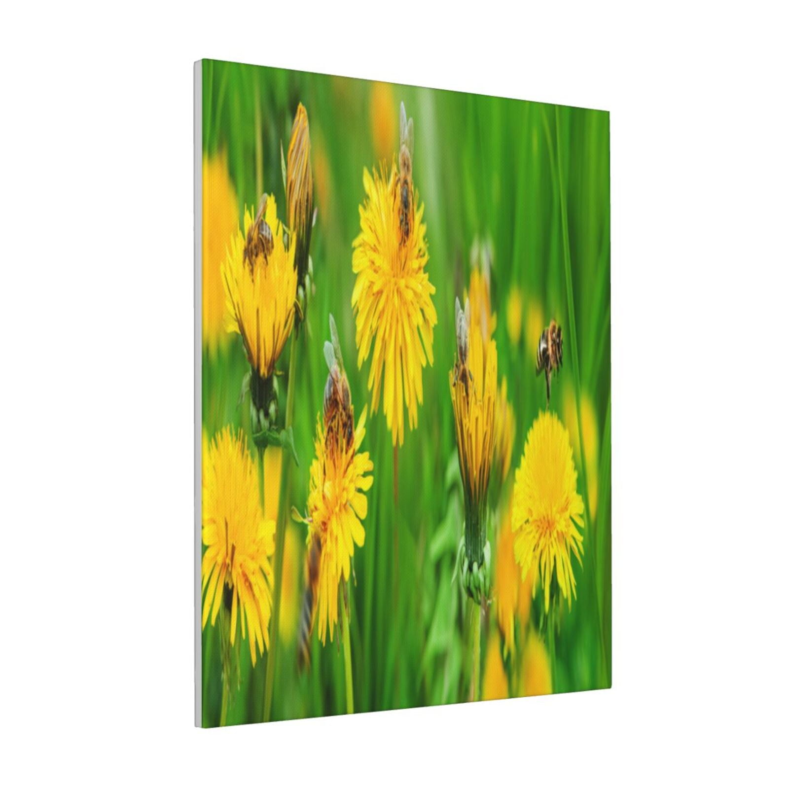 Ocsxa Bees Pollinates A Yellow Dandelion for Canvas Wall Art, Canvas ...