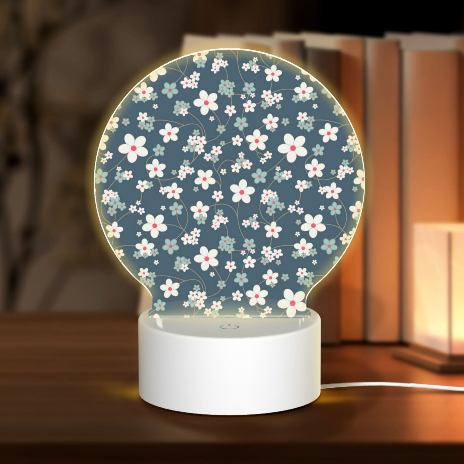 Ocsxa Blue Flower Print Acrylic Night Light - Round Acrylic Sheets with ...