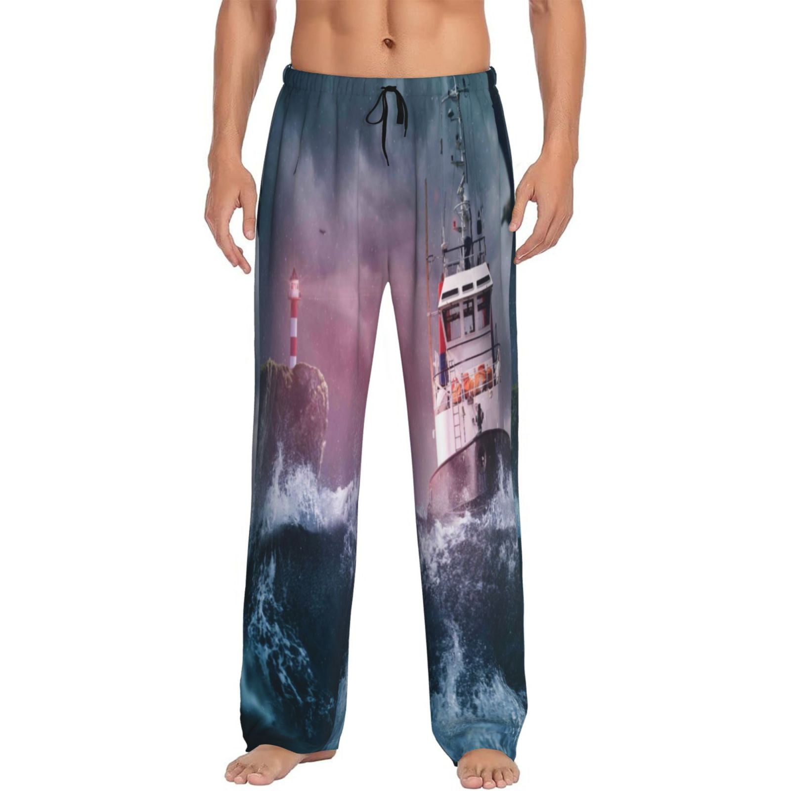 Ocsxa Boat Lighthouse Storm Waves Print Adult Sleep Lounge Pajama Pants ...