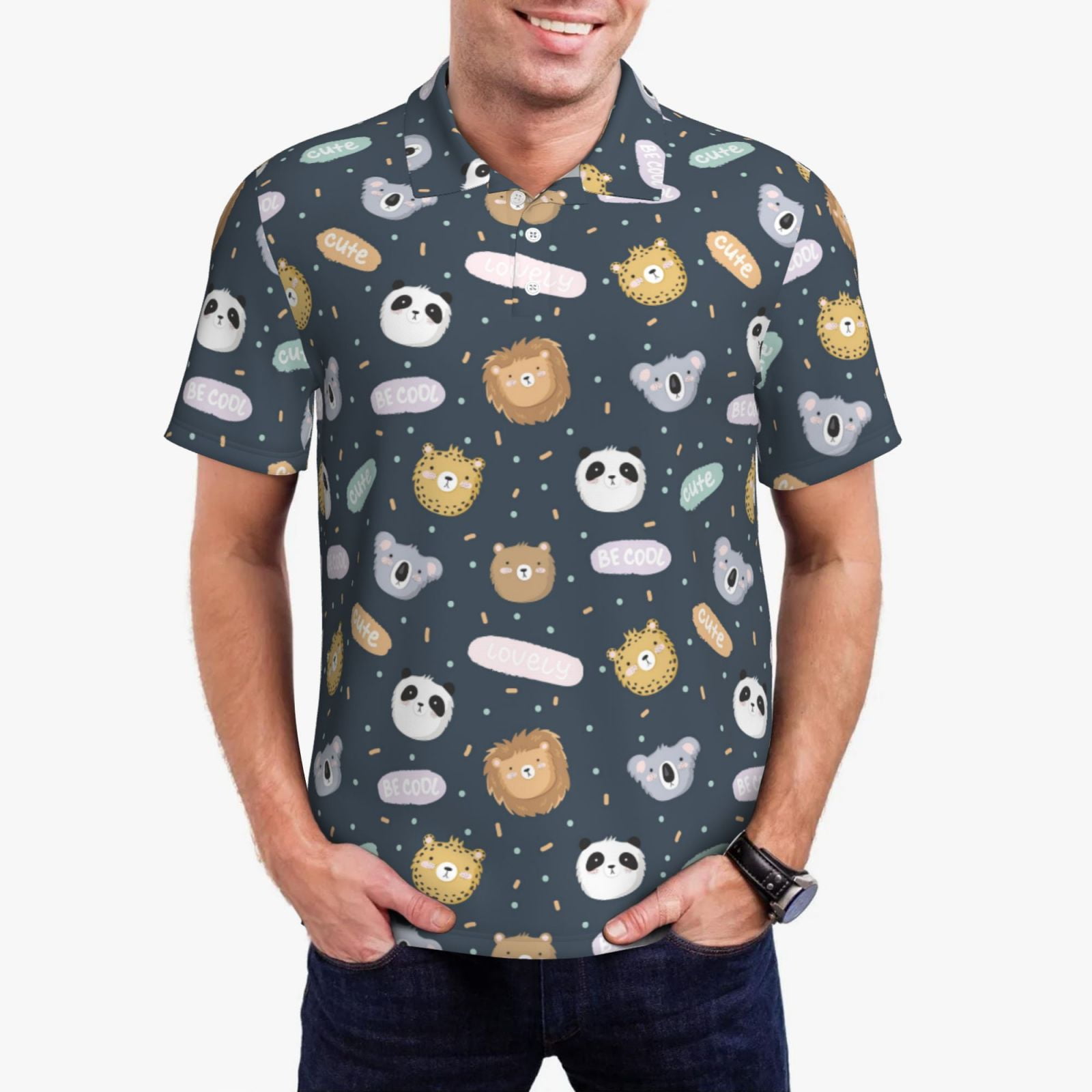 Ocsxa Cartoon Animals for Men's Short Sleeve Polo Shirt,Three-Button ...