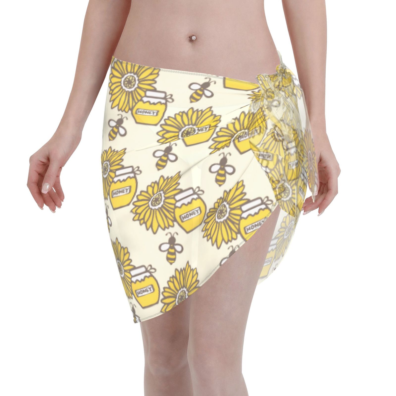 Ocsxa Cartoon Honey Pot Bee Sunflower Print Sarong Coverups For Women ...