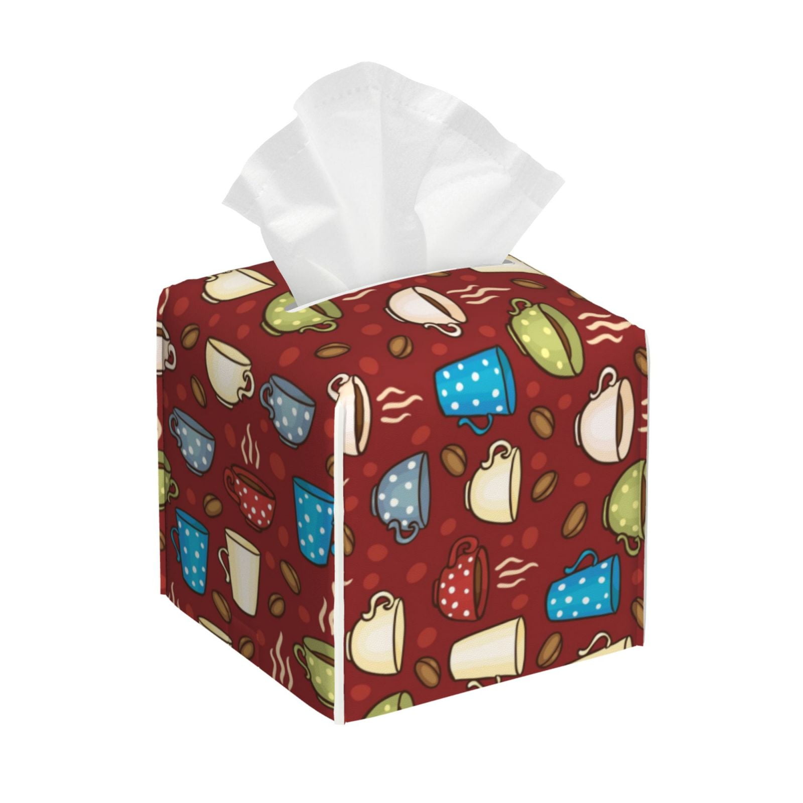 Ocsxa Coffee Cups Print Leather Tissue Box Cover Holder, Square Tissue ...