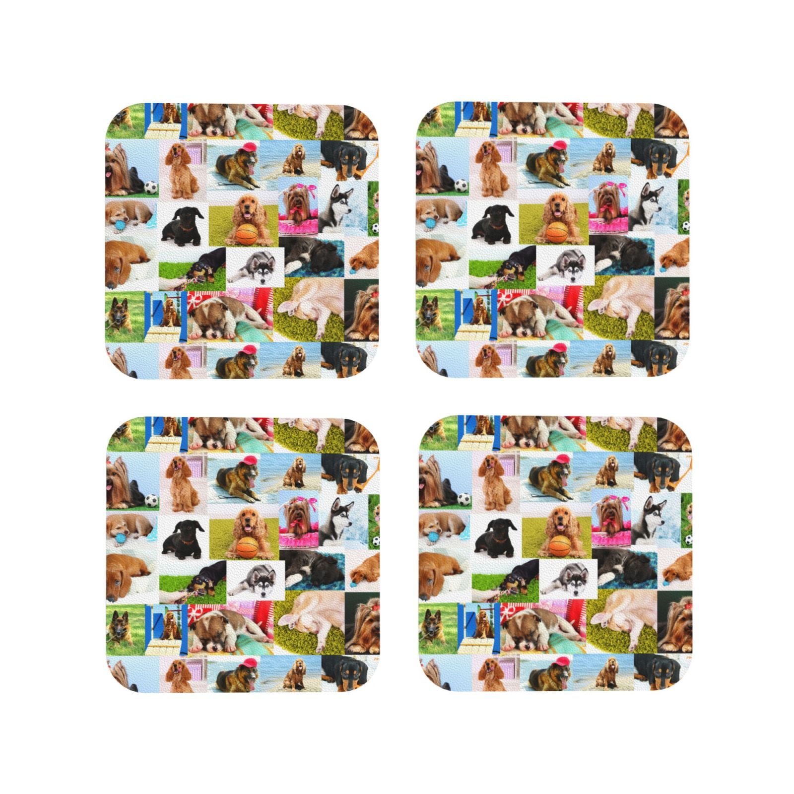 Ocsxa Collage of pretty dogs Coasters for Drinks Leather Coasters Set ...