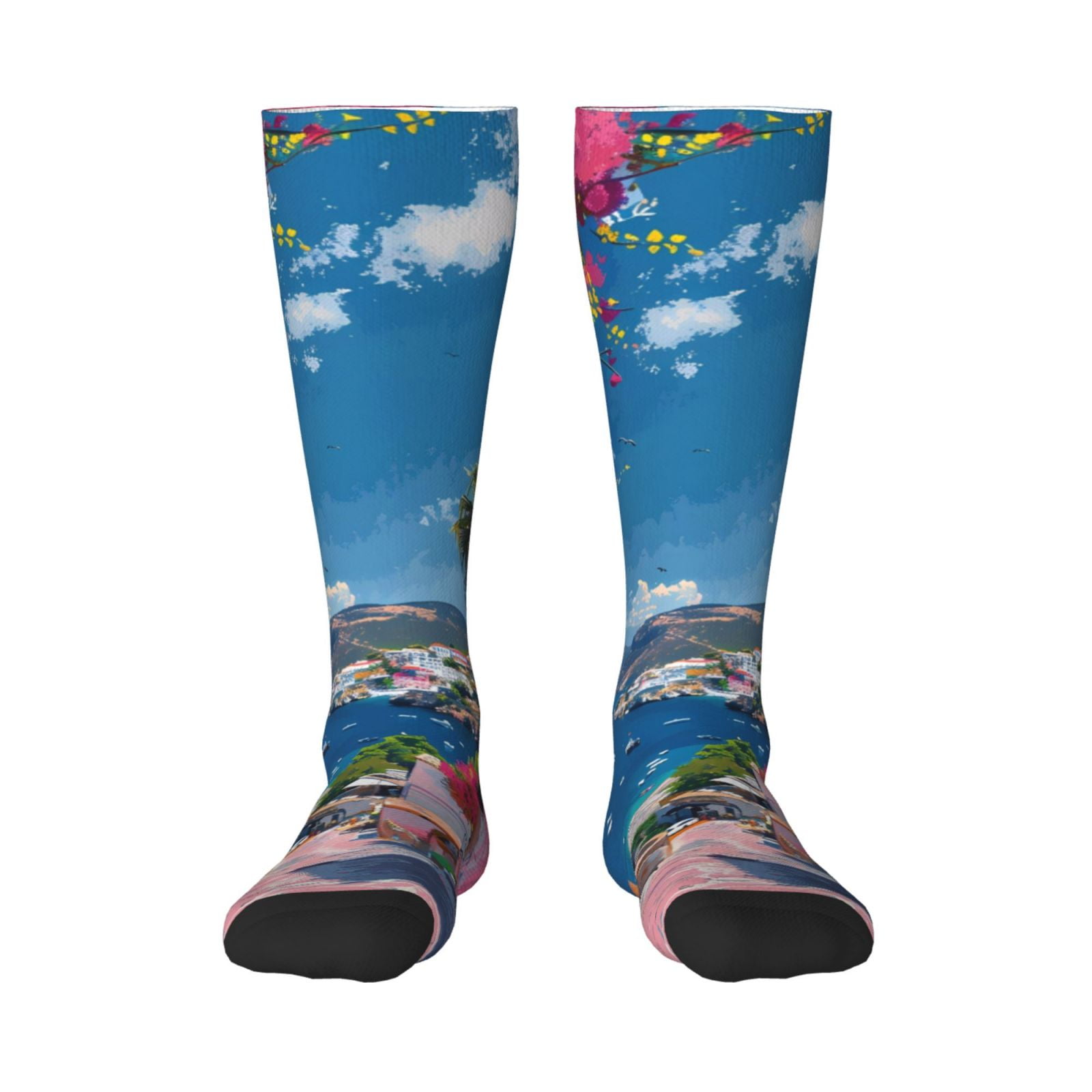 Ocsxa Colorful Mediterranean Village Print Athletic Crew Socks Men and ...