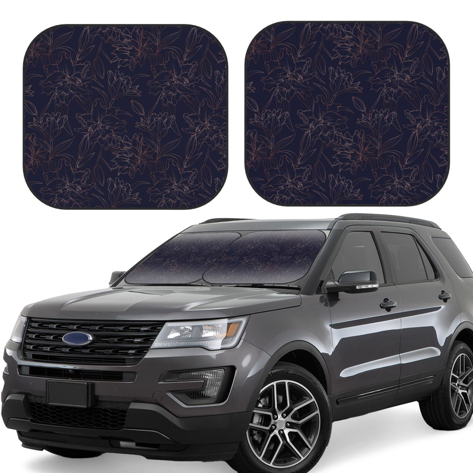 Ocsxa Copper-Gold Gloss Outline Flower1 Print Car Windshield Sun Shade ...
