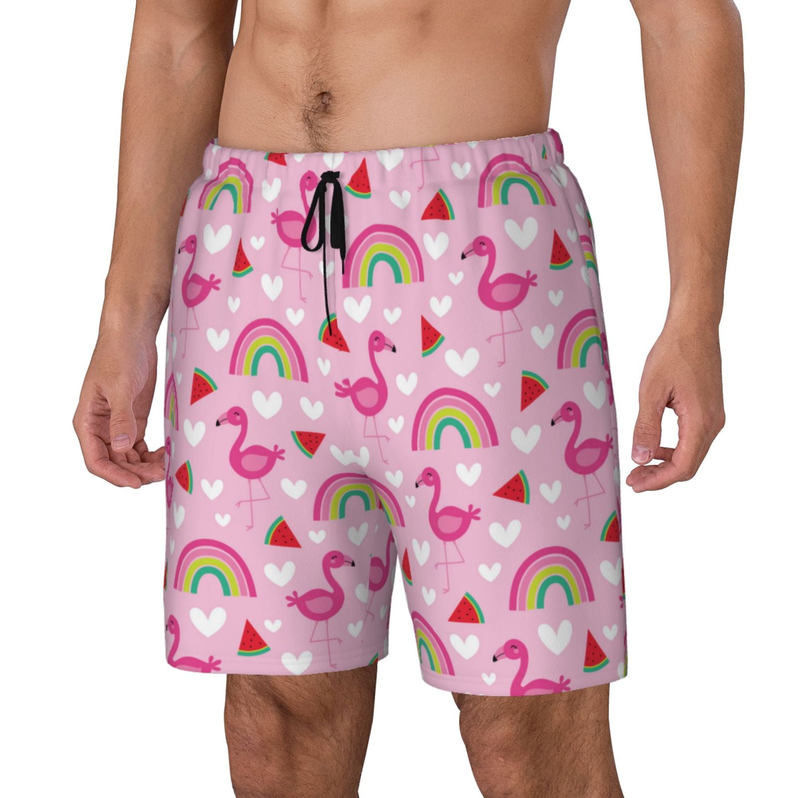 Ocsxa Cute Flamingo Pattern Men's Swim Trunks Swim Shorts with Built-in ...
