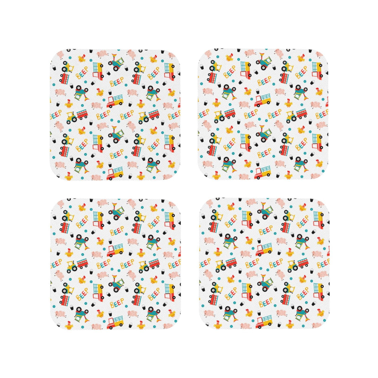 Ocsxa Cute tractor and vehicle Coasters for Drinks Leather Coasters Set ...
