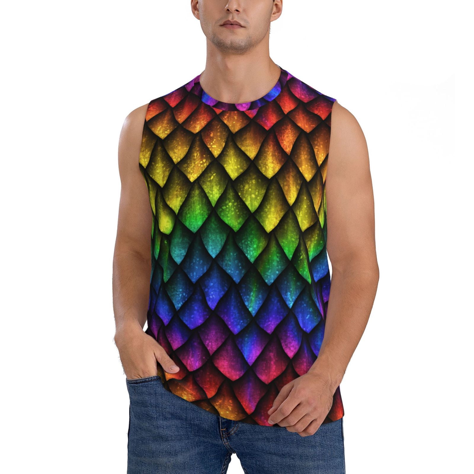 Ocsxa Dragon Scales Print Workout Tank Tops Gym Sleeveless Fitness ...