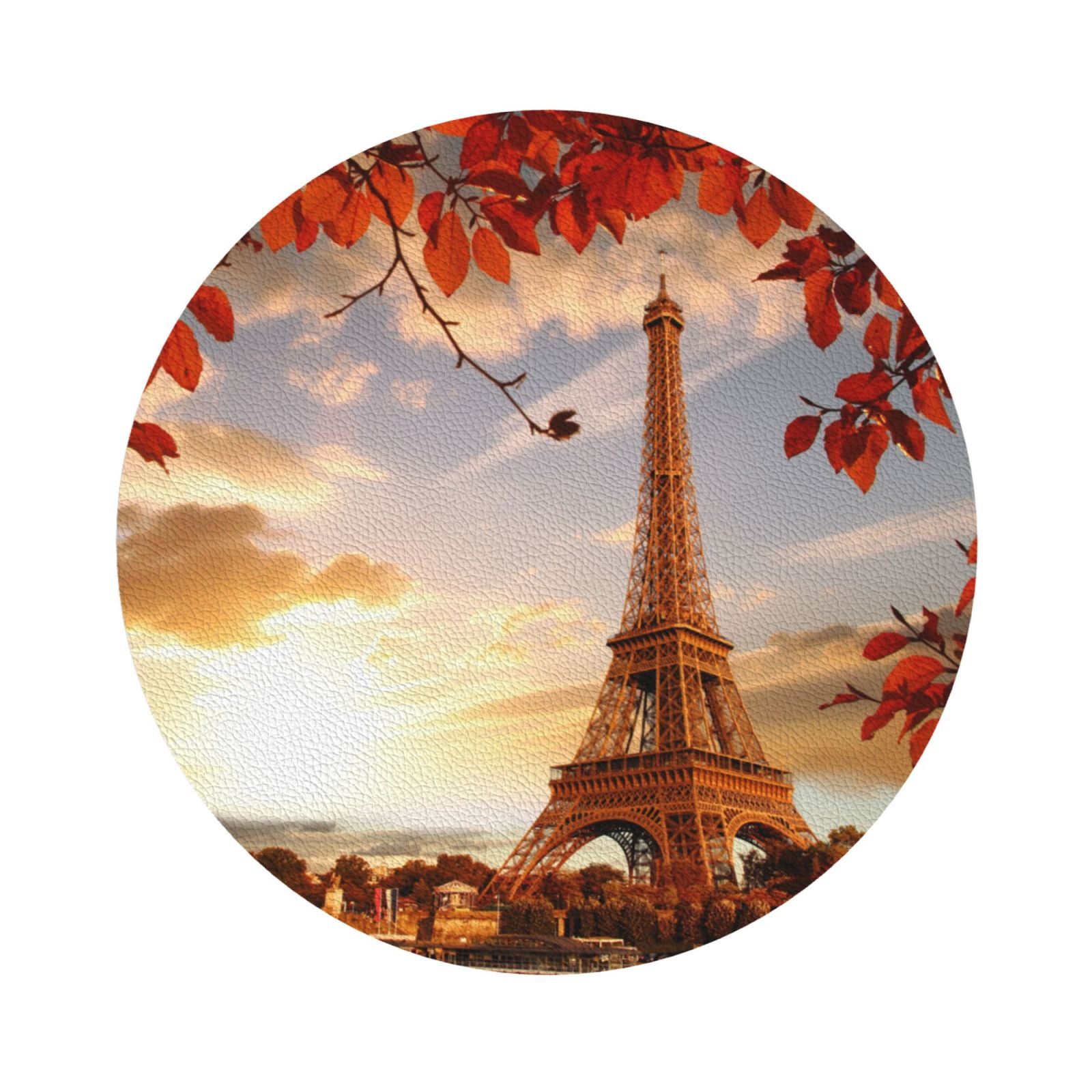 Ocsxa Eiffel Tower With Red Leaves In Paris Coasters For Drinks Leather ...