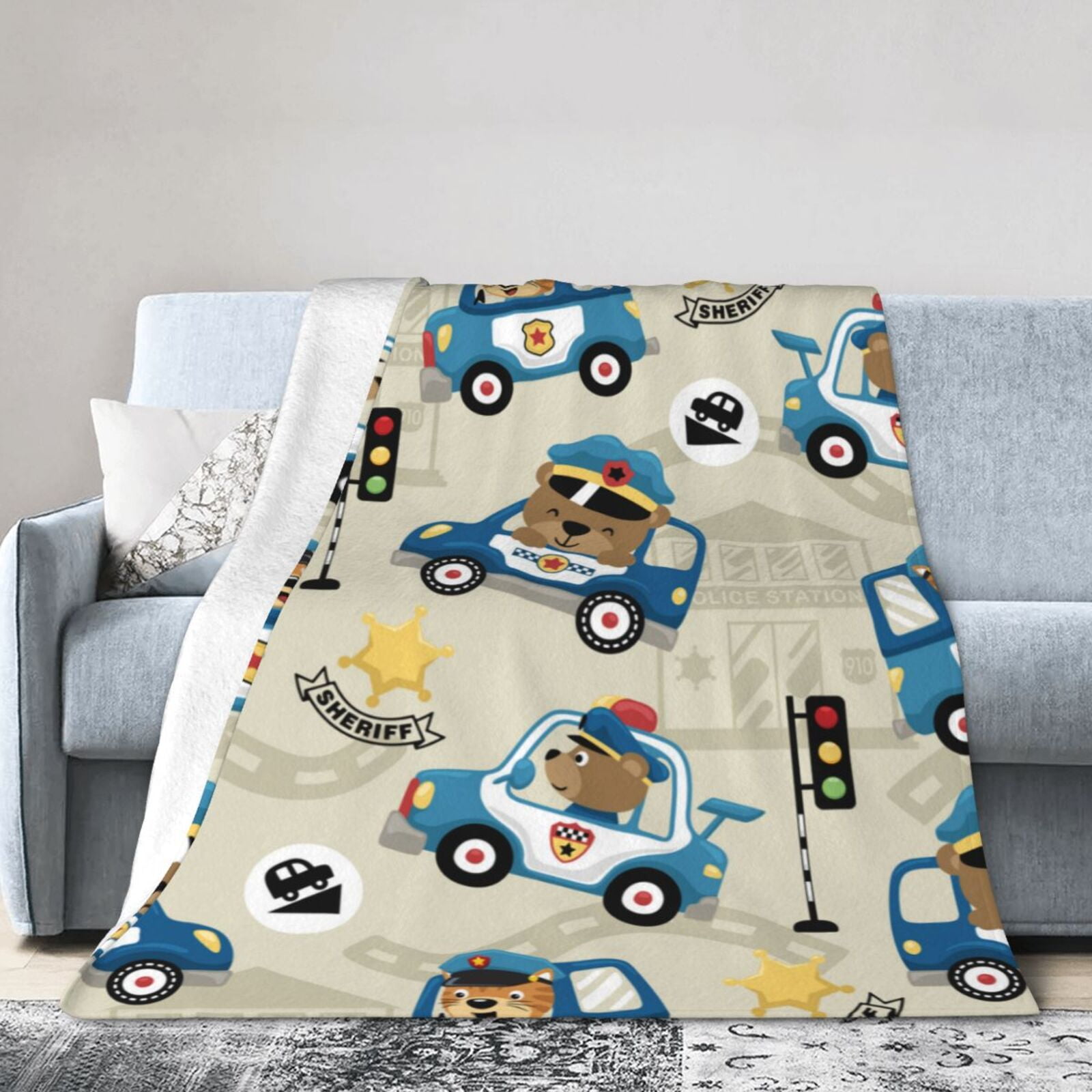 Ocsxa Flannel Fleece Animals Driving Police Car Print Throw Blanket ...