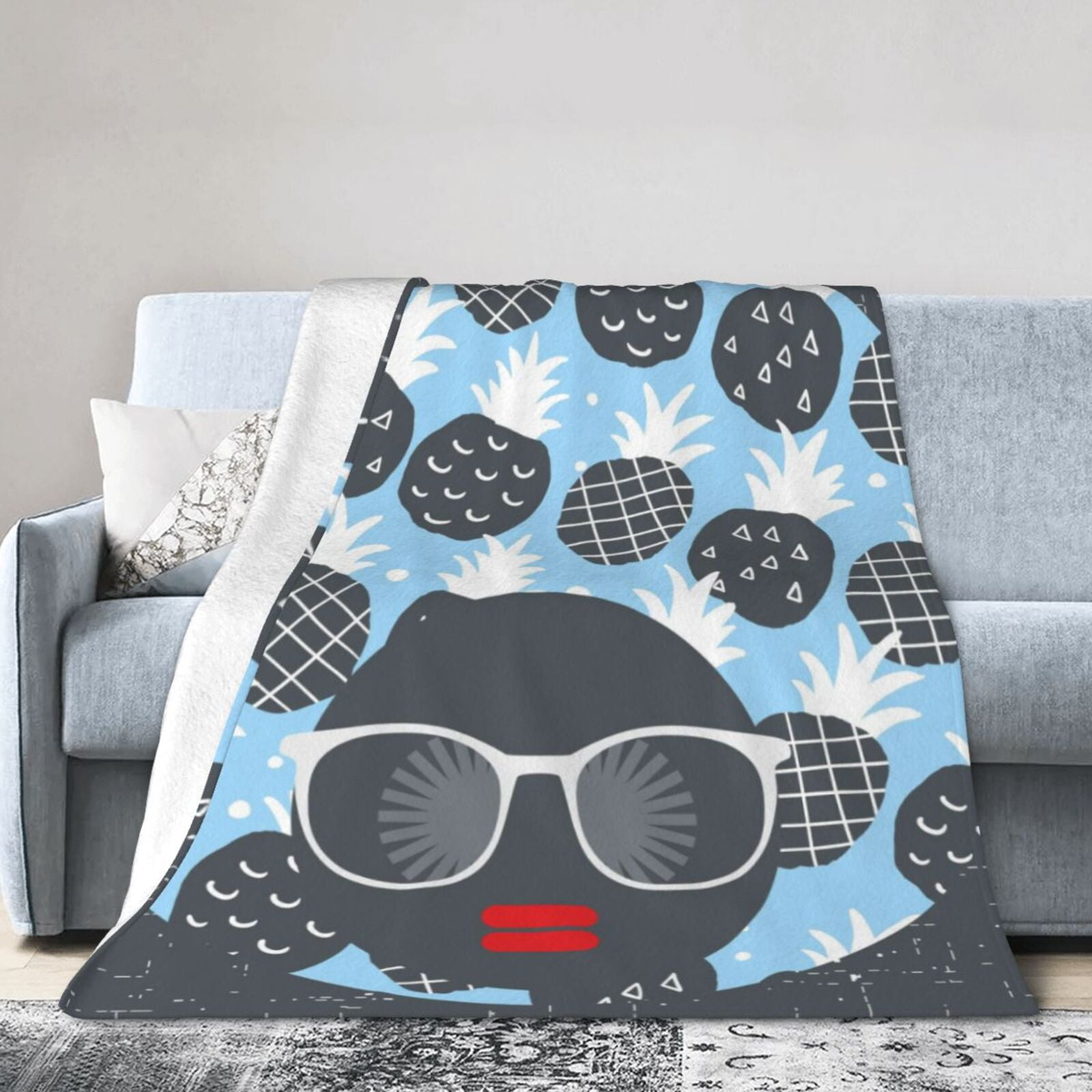 Ocsxa Flannel Fleece Black Head Woman With Pineapple Hair Print Throw ...