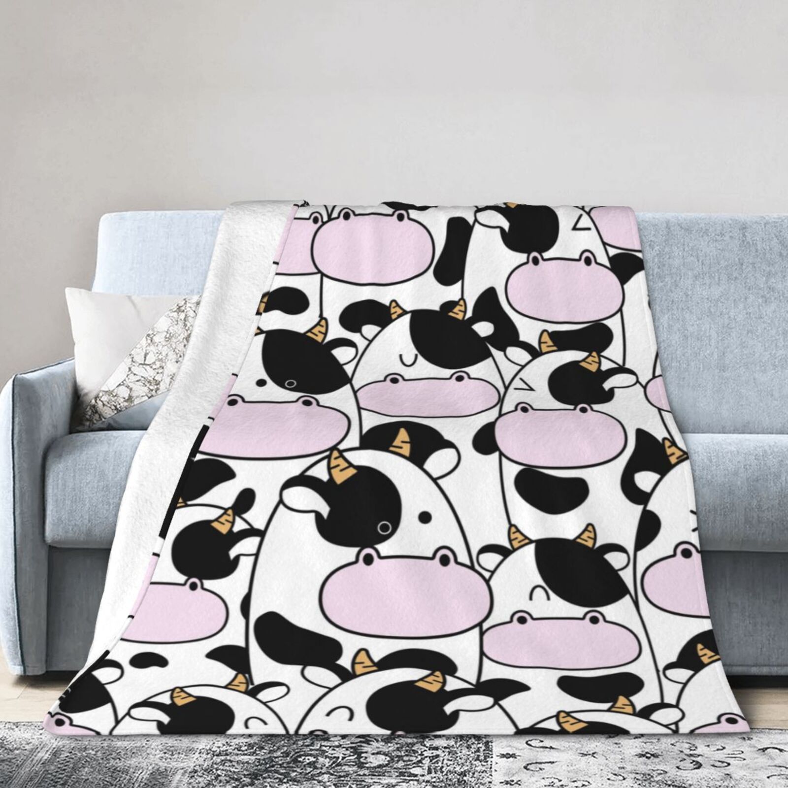 Ocsxa Flannel Fleece Cute Animal With Cow Print Throw Blanket ...