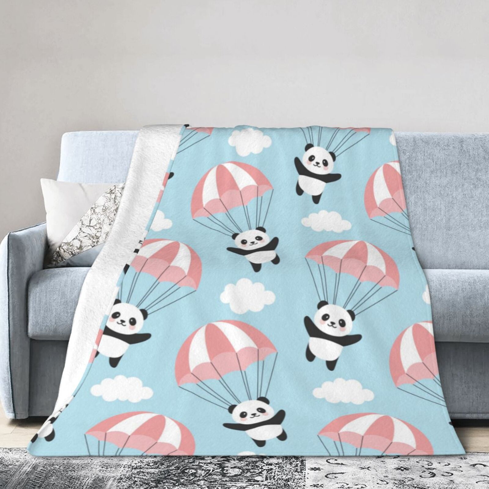Ocsxa Flannel Fleece Cute Panda Flying In The Sky Print Throw Blanket ...