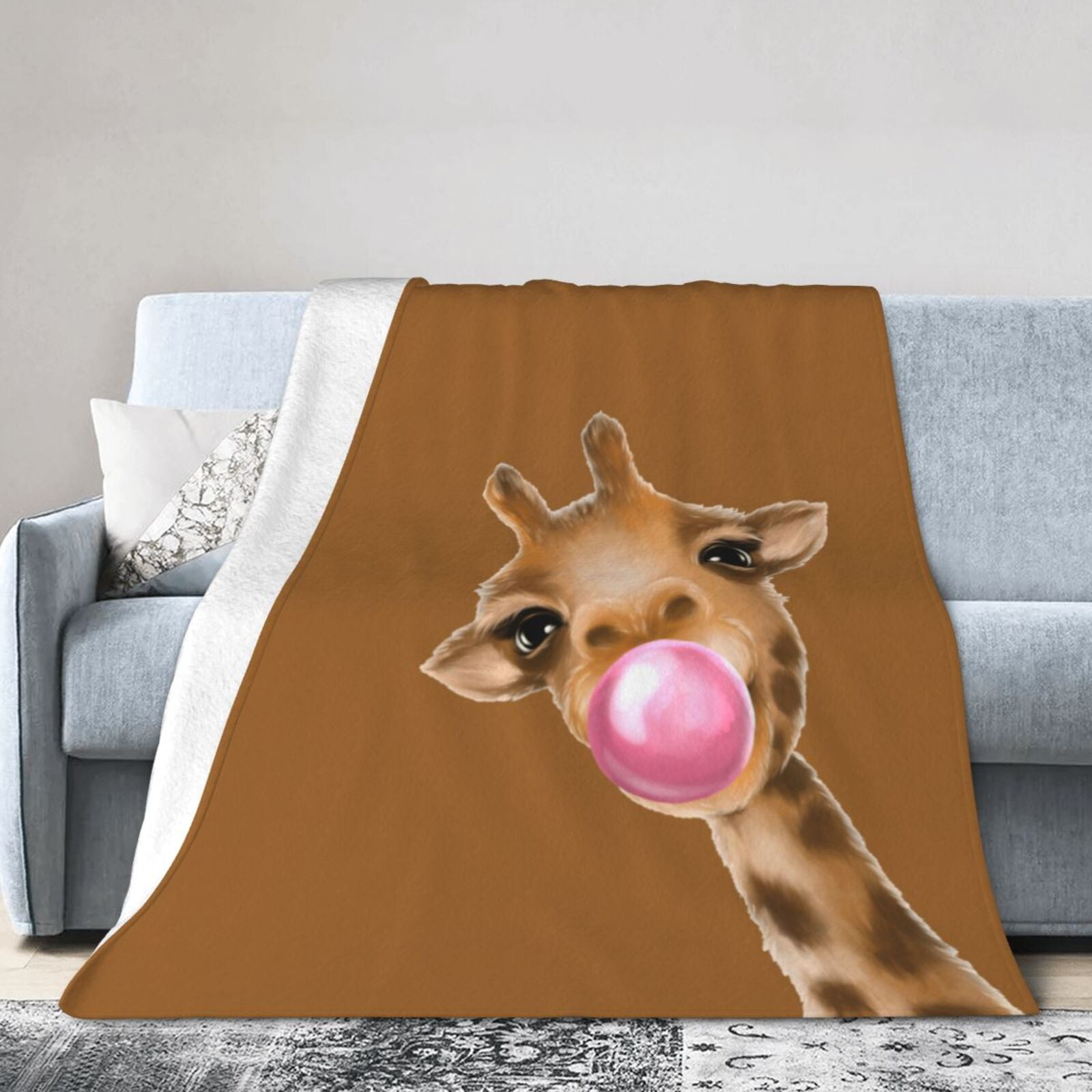 Ocsxa Flannel Fleece Funny Giraffe Blowing Bubble Print Throw Blanket ...