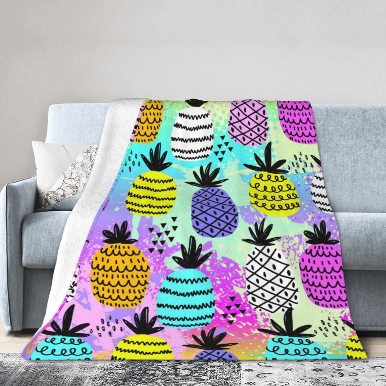 Ocsxa Flannel Fleece Graffiti Pineapples On Neon Background Print Throw ...