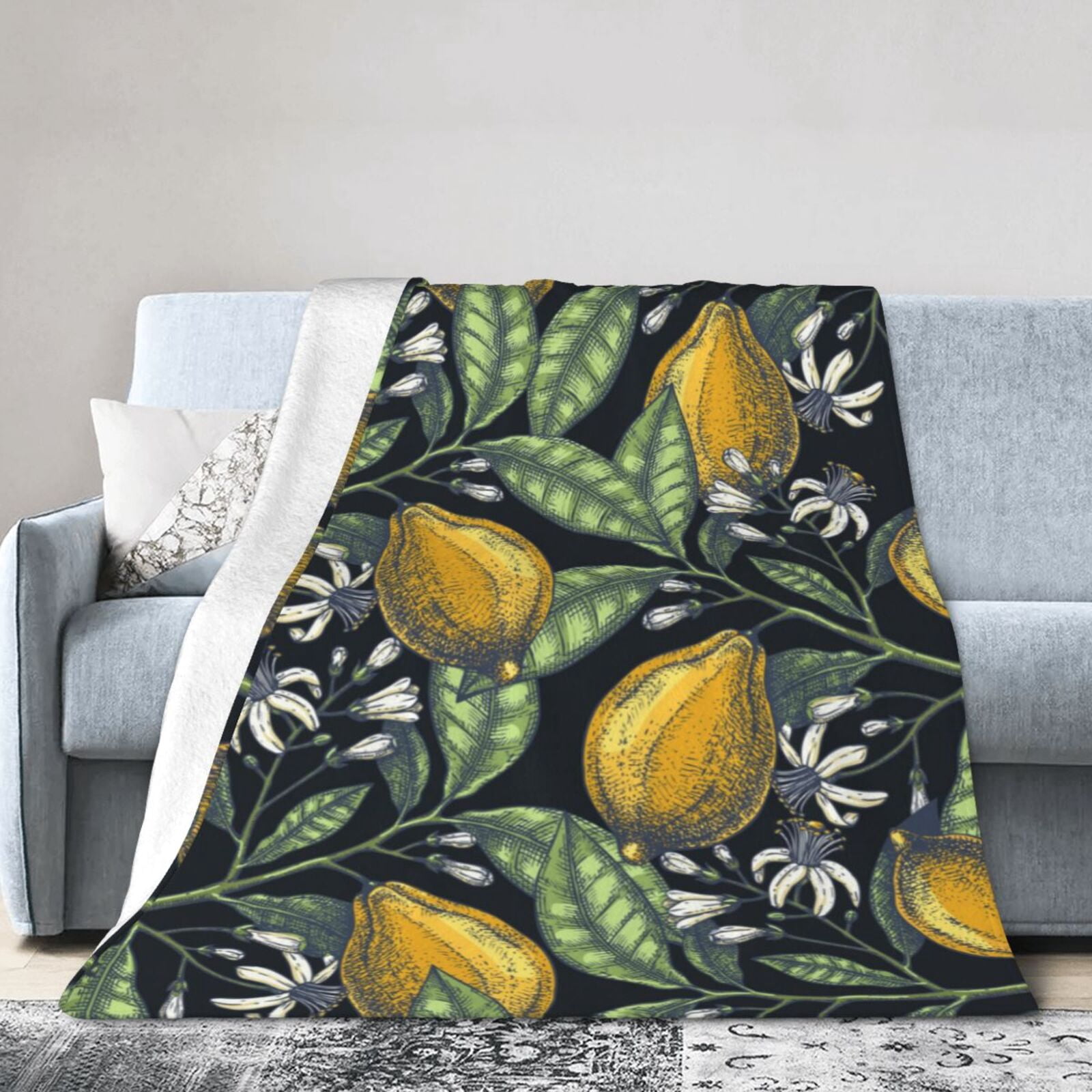 Ocsxa Flannel Fleece Hand Drawn Citrus Fruits Elegant Lemons Print ...