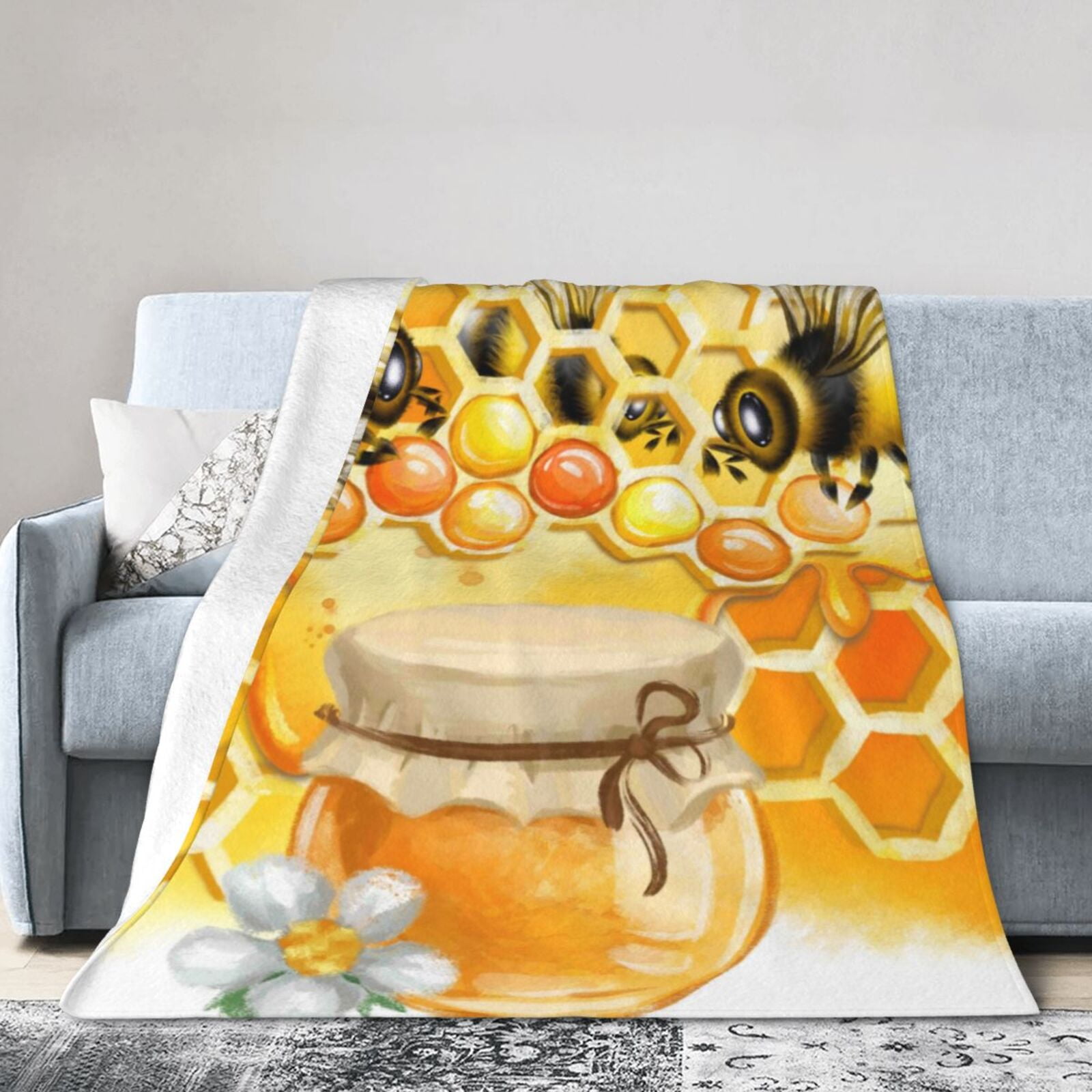 Ocsxa Flannel Fleece Honey Bee Print Throw Blanket, Lightweight Super ...