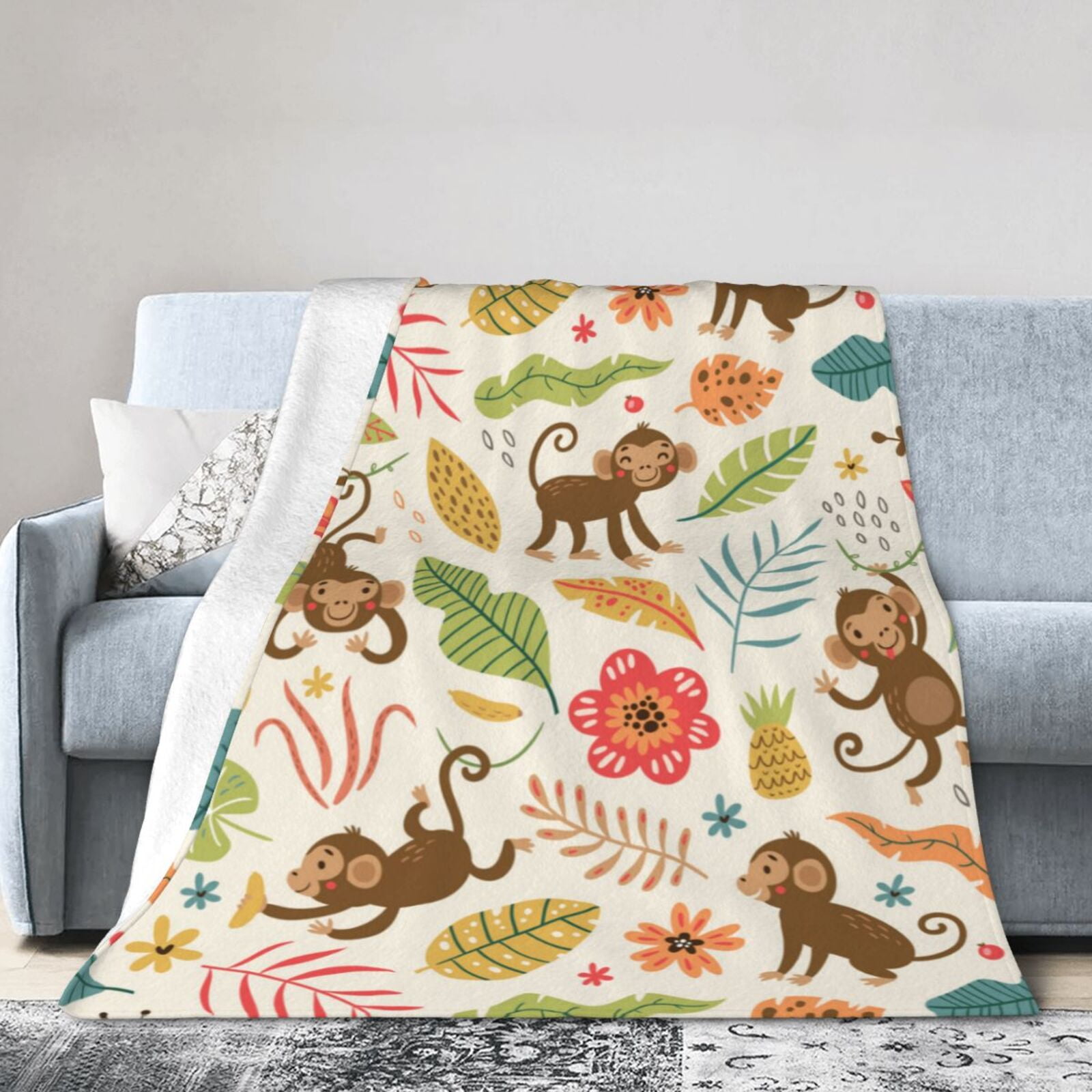 Ocsxa Flannel Fleece Monkeys In The Jungle Print Throw Blanket ...