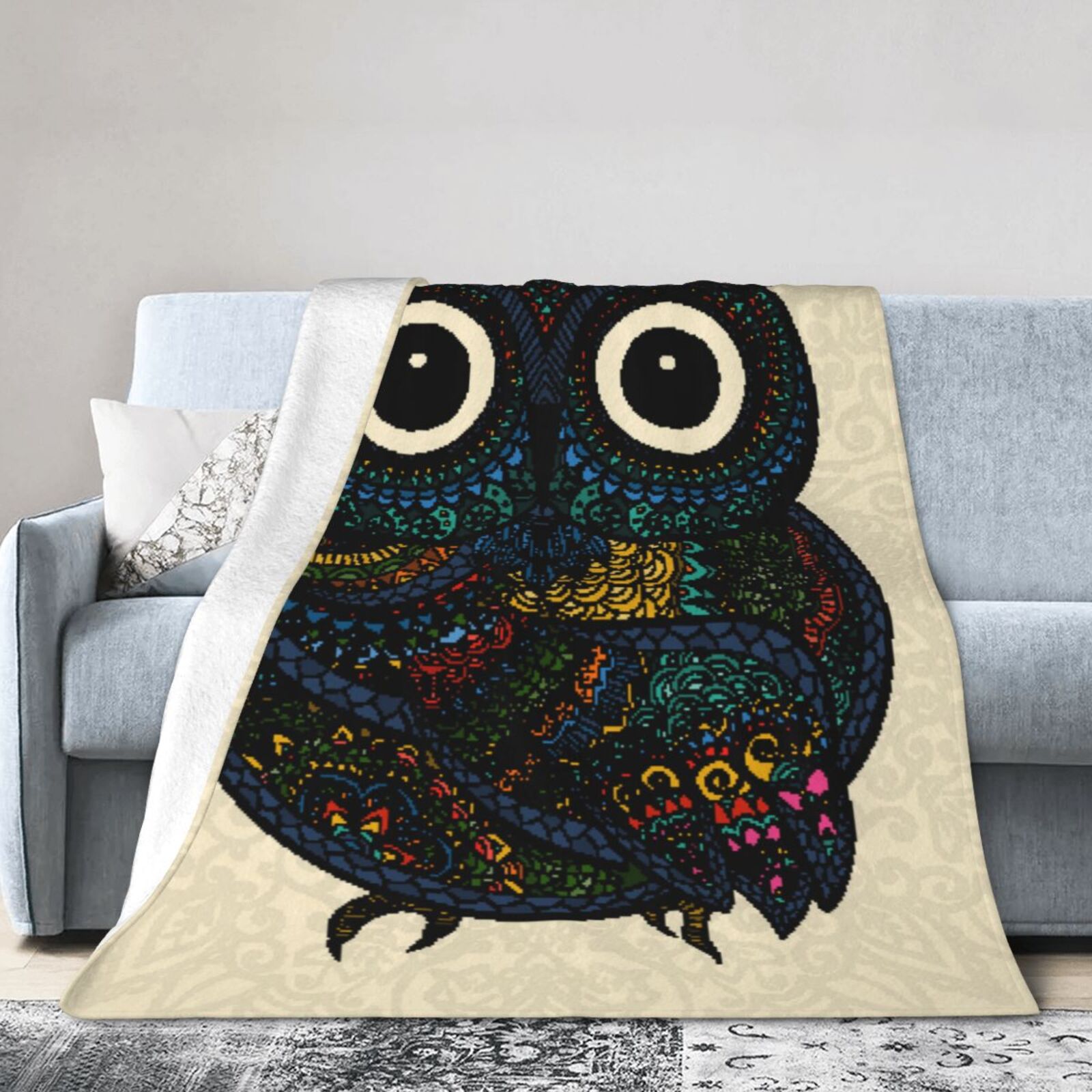 Ocsxa Flannel Fleece Owl With Mandala Print Throw Blanket, Lightweight ...
