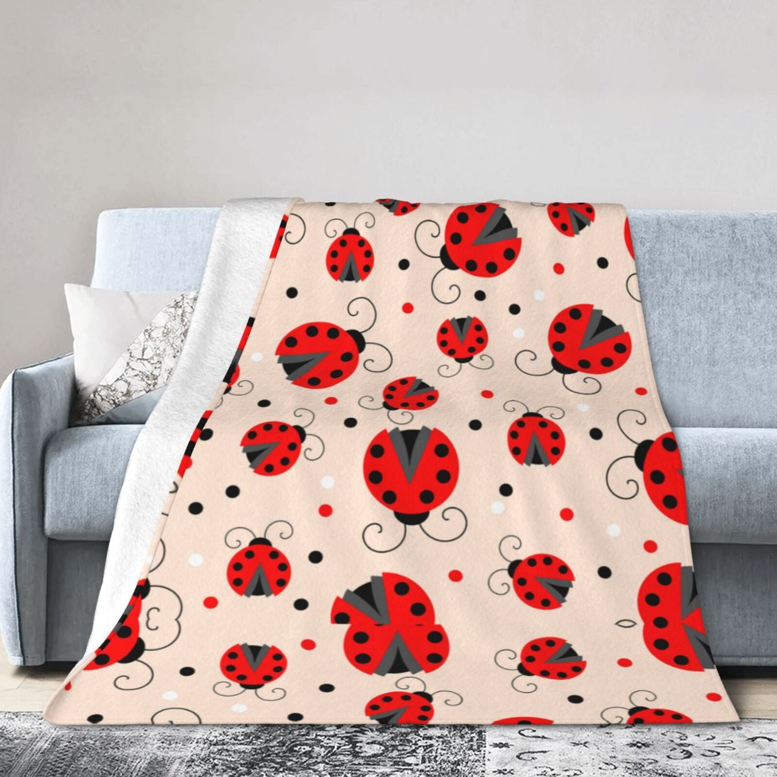 Ocsxa Flannel Fleece Red Ladybug Print Throw Blanket, Lightweight Super ...