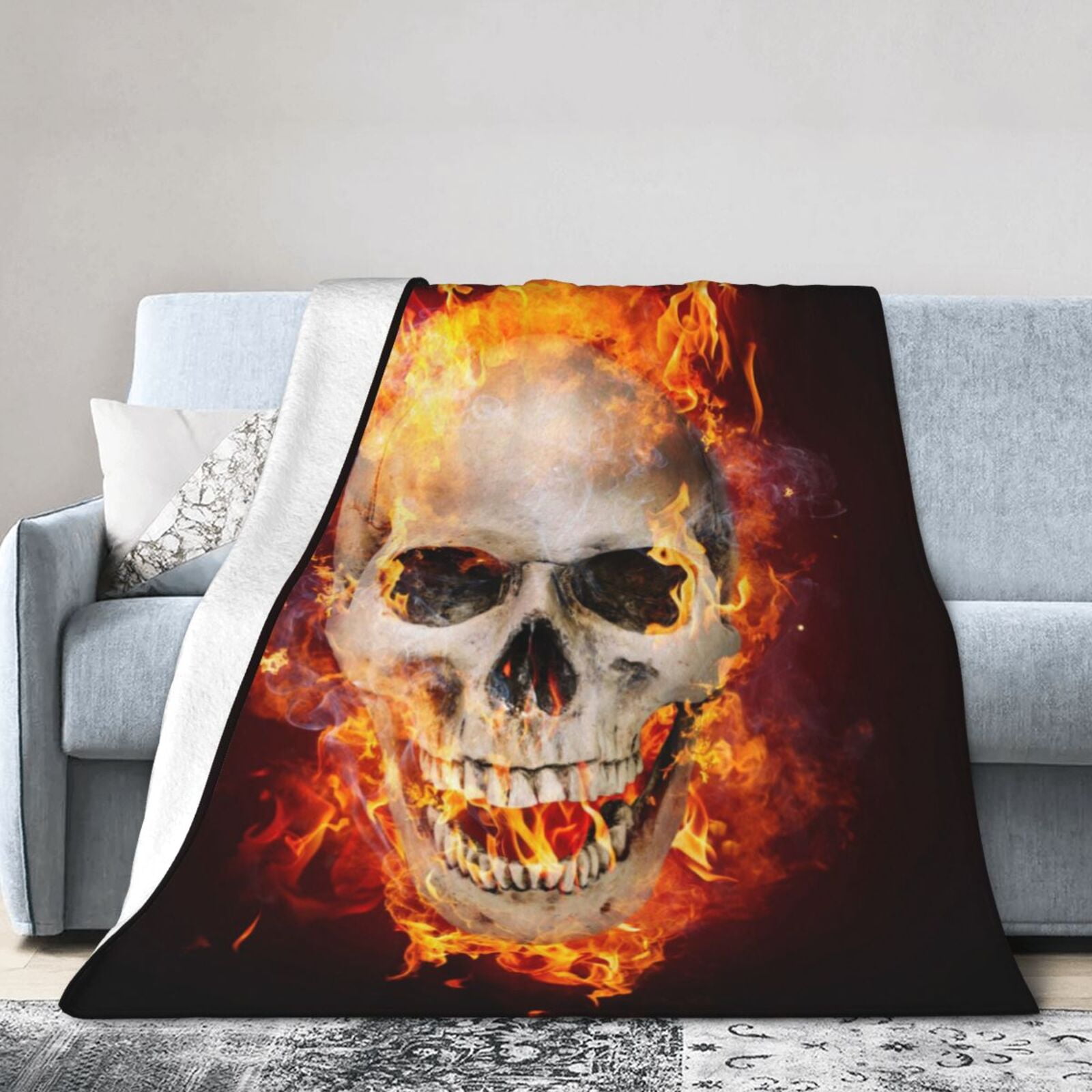 Ocsxa Flannel Fleece Satanic Skull In Flames In The Darkness Print ...