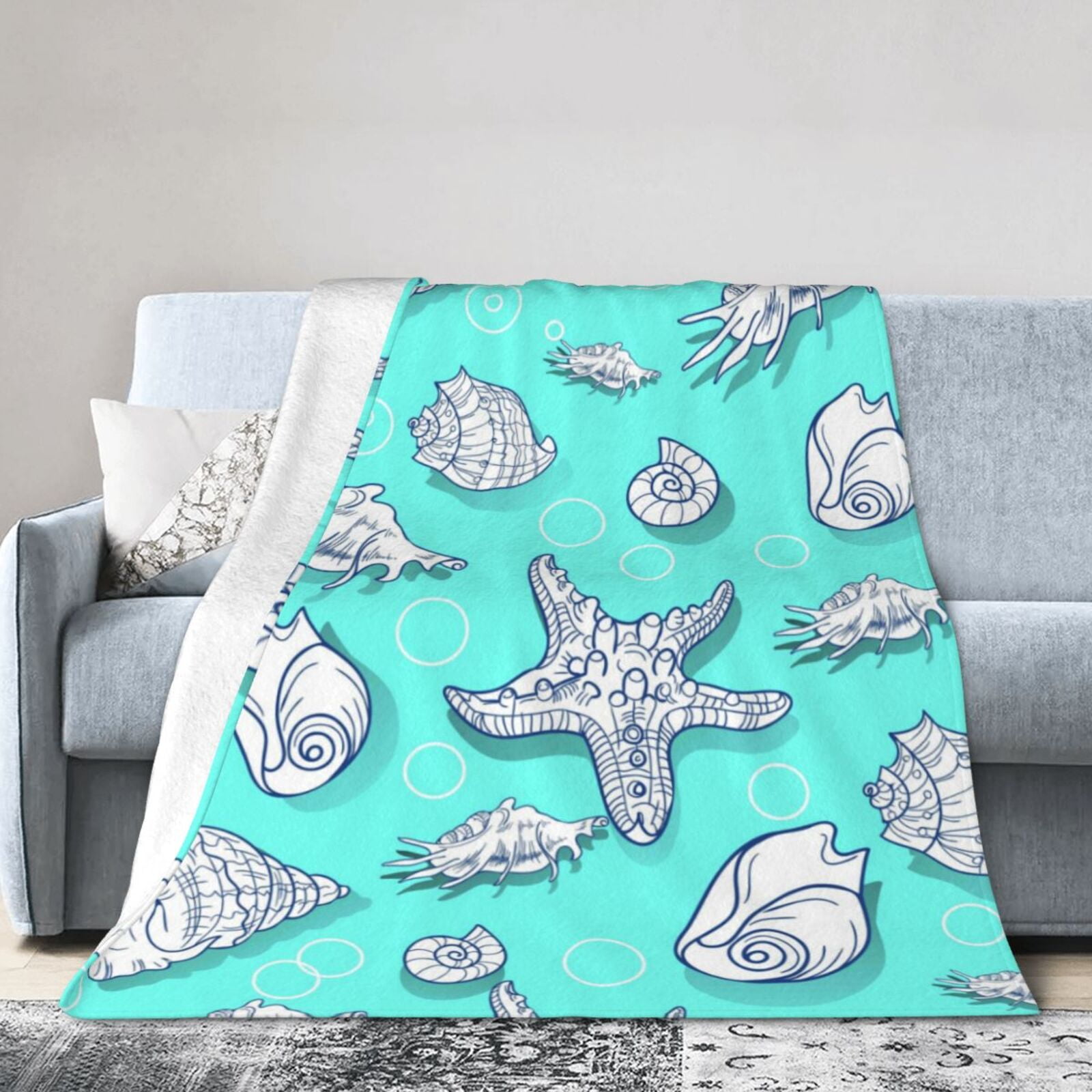 Ocsxa Flannel Fleece Seashell And Starfish Print Throw Blanket ...