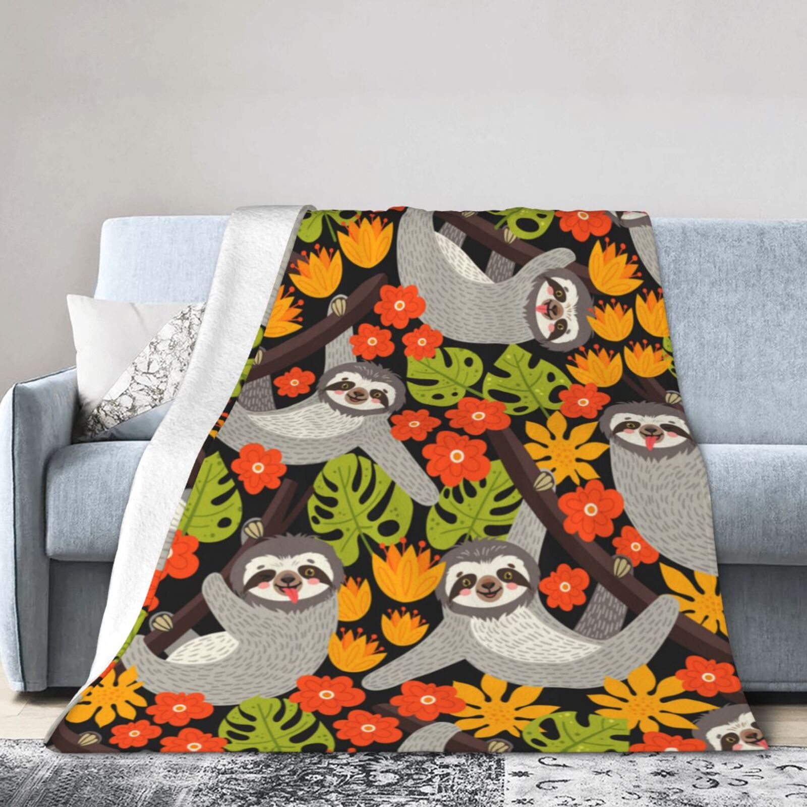 Ocsxa Flannel Fleece Sloth On The Branch Print Throw Blanket ...