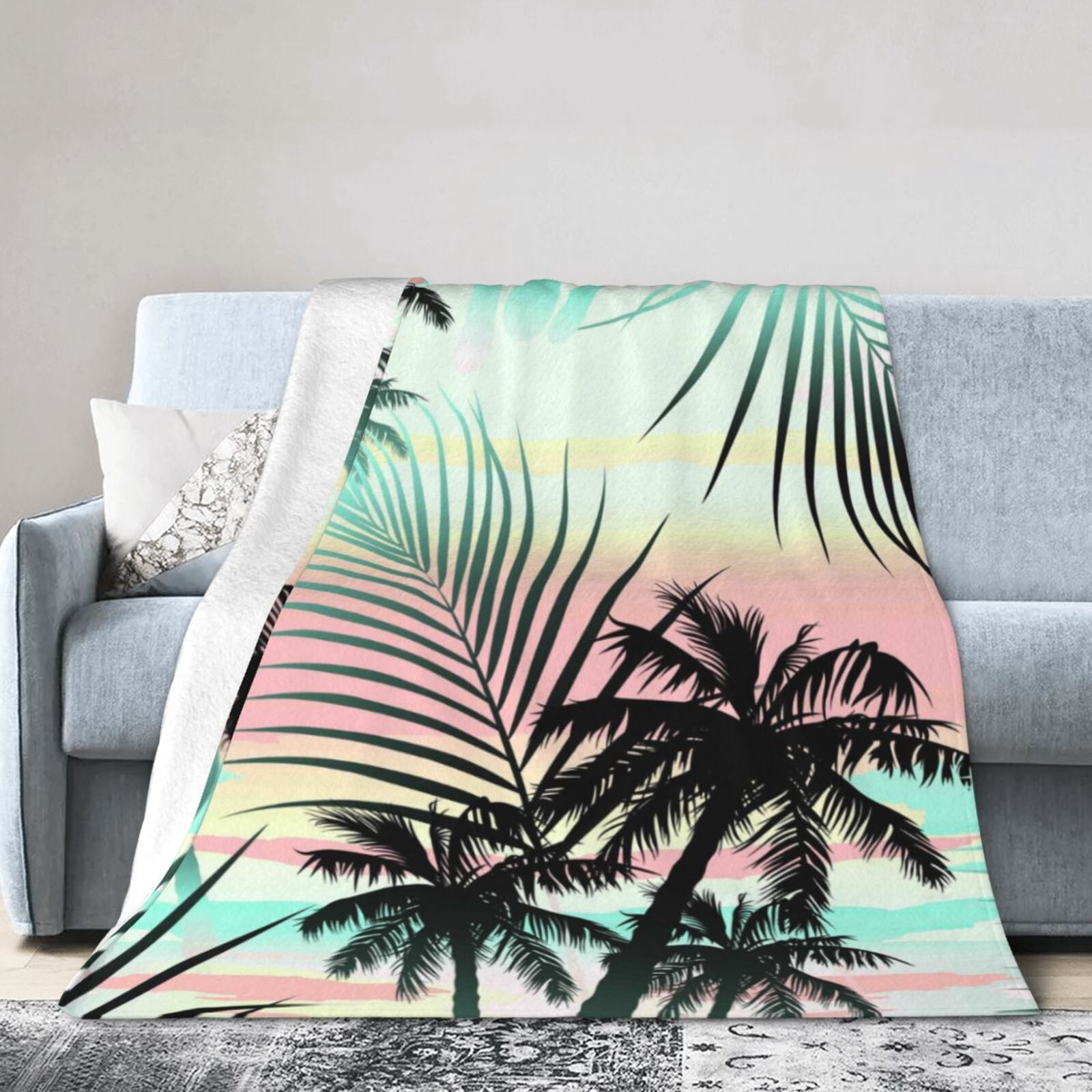 Ocsxa Flannel Fleece Tropical Summer Palm Print Throw Blanket ...