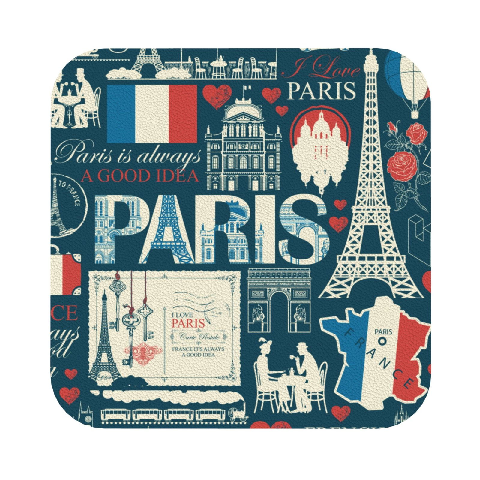 Ocsxa France And Paris Coasters For Drinks Leather Coasters Set Of 4 ...