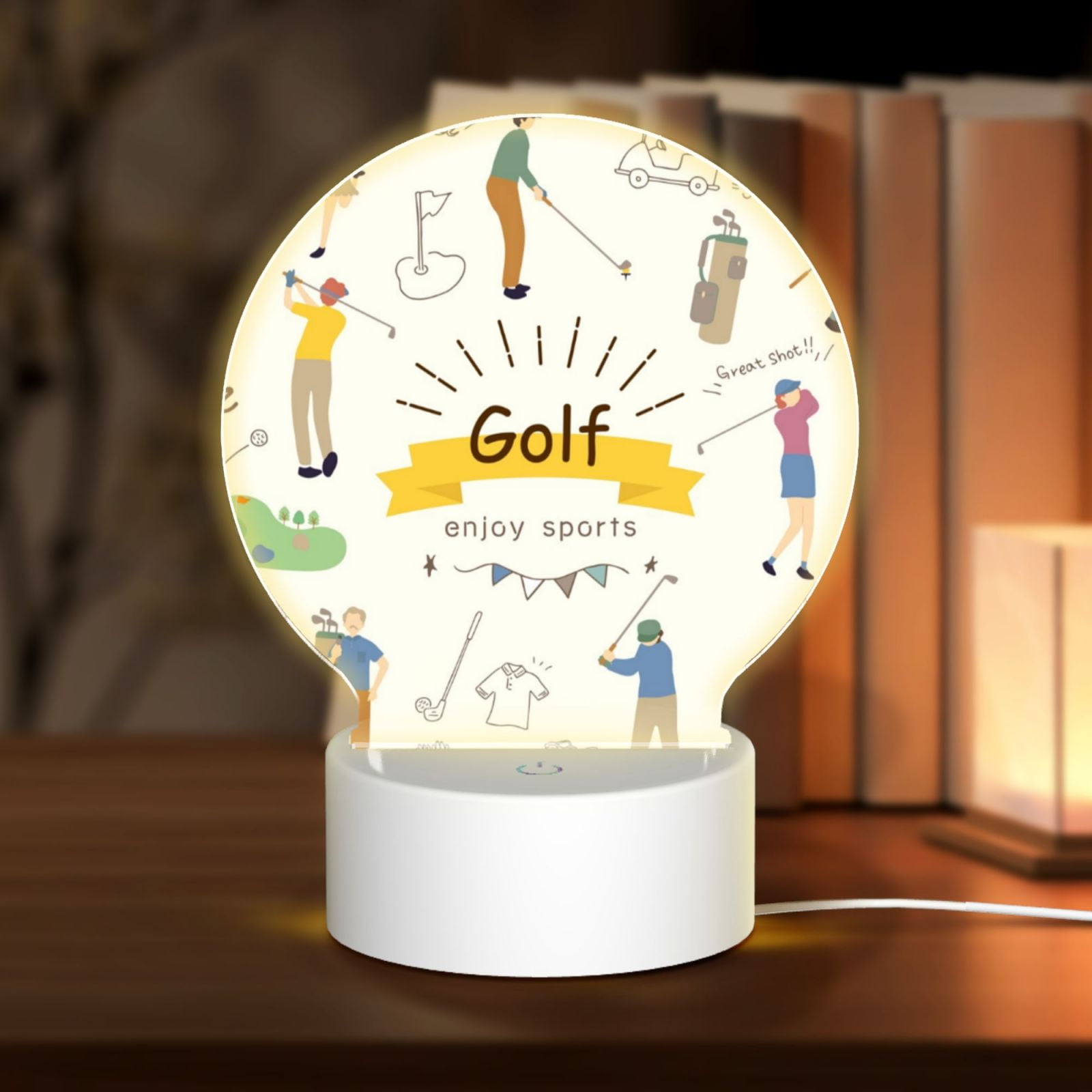 Ocsxa Golf Icons And Golfer Print Acrylic Night Light - Round Acrylic ...