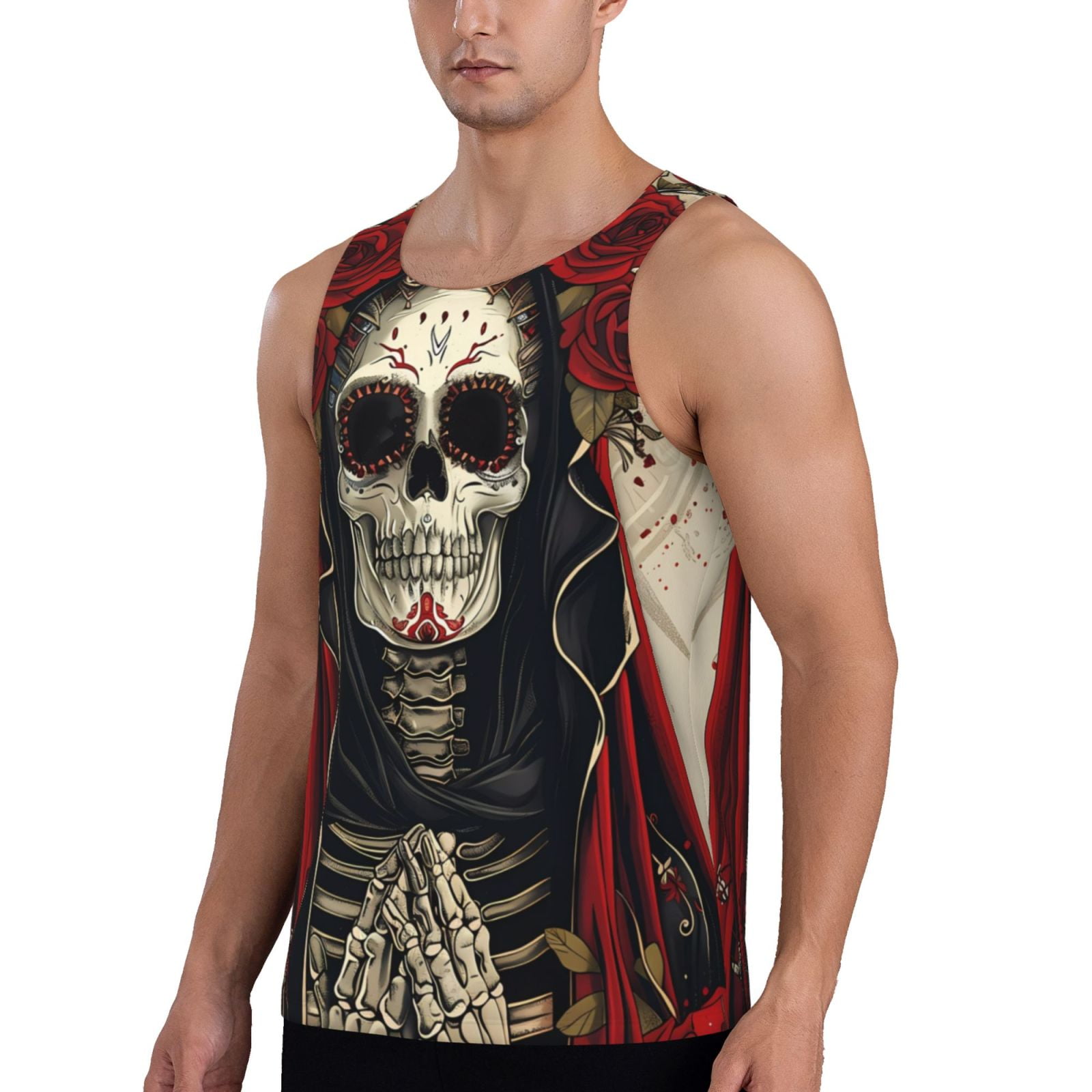 Ocsxa Gothic Skull With Roses Pattern Men's Muscle Gym Workout Stringer ...