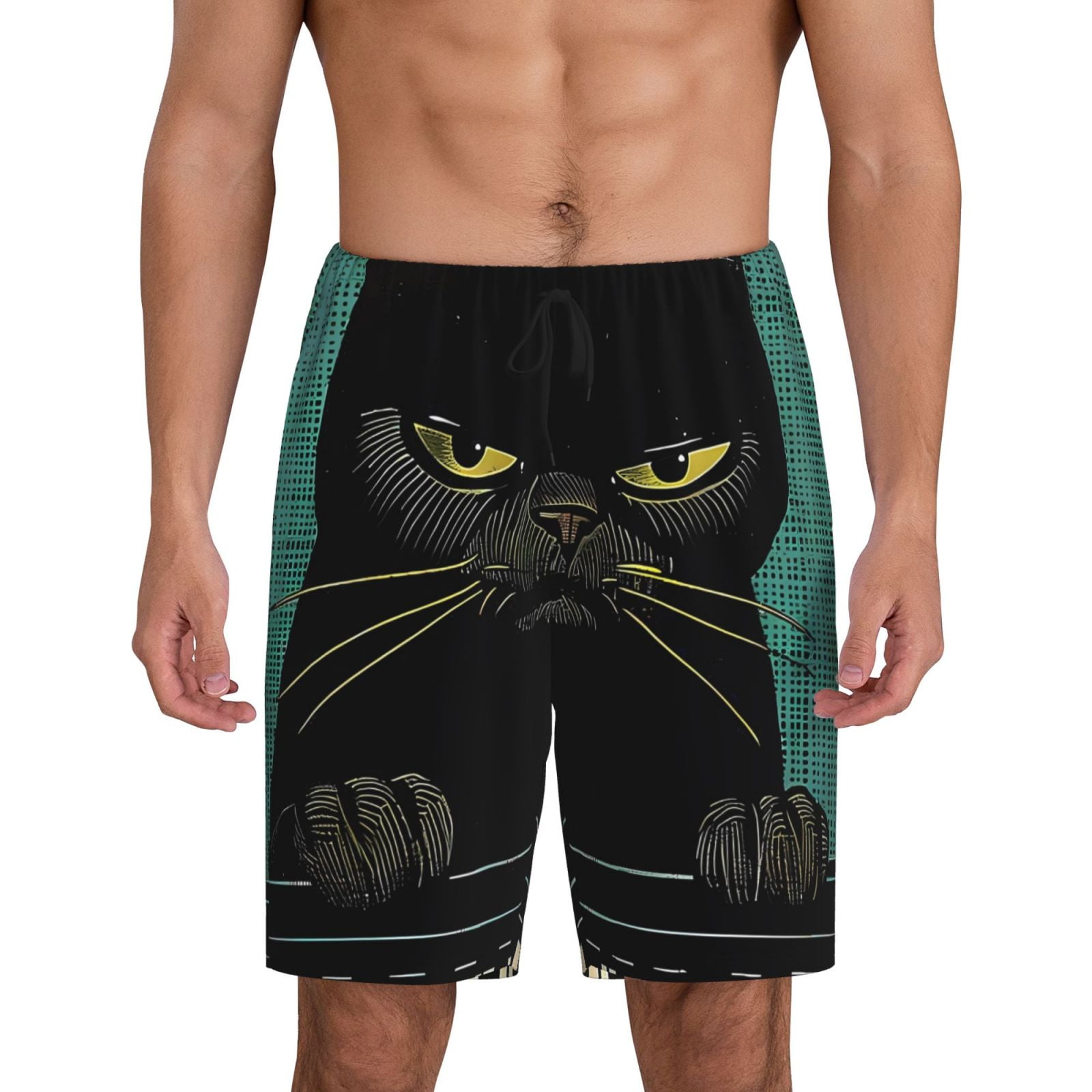 Ocsxa Grumpy Cat Pianist Print Sleep Pajama Shorts for Men,Men's 1-Pack ...