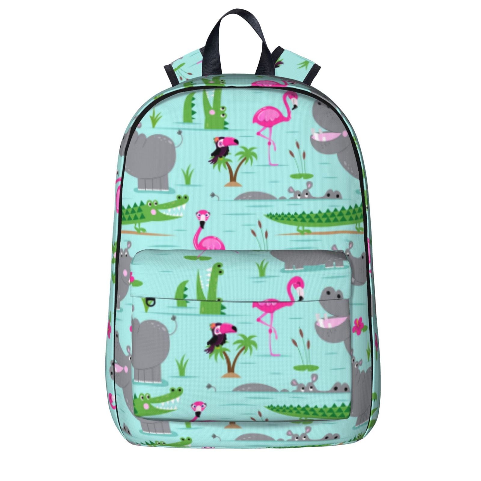 Ocsxa Hippo With Flamingos And Crocodiles Print School Backpack, Fits ...